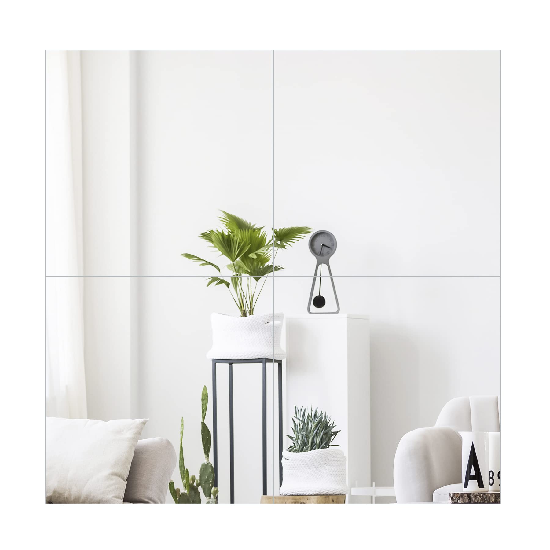 SUPER DEAL Wall Mirror Full Length, 14'' x 14'' x 4PCS Frameless Glass Full Body Mirror Tiles for Bedroom Door Home Gym