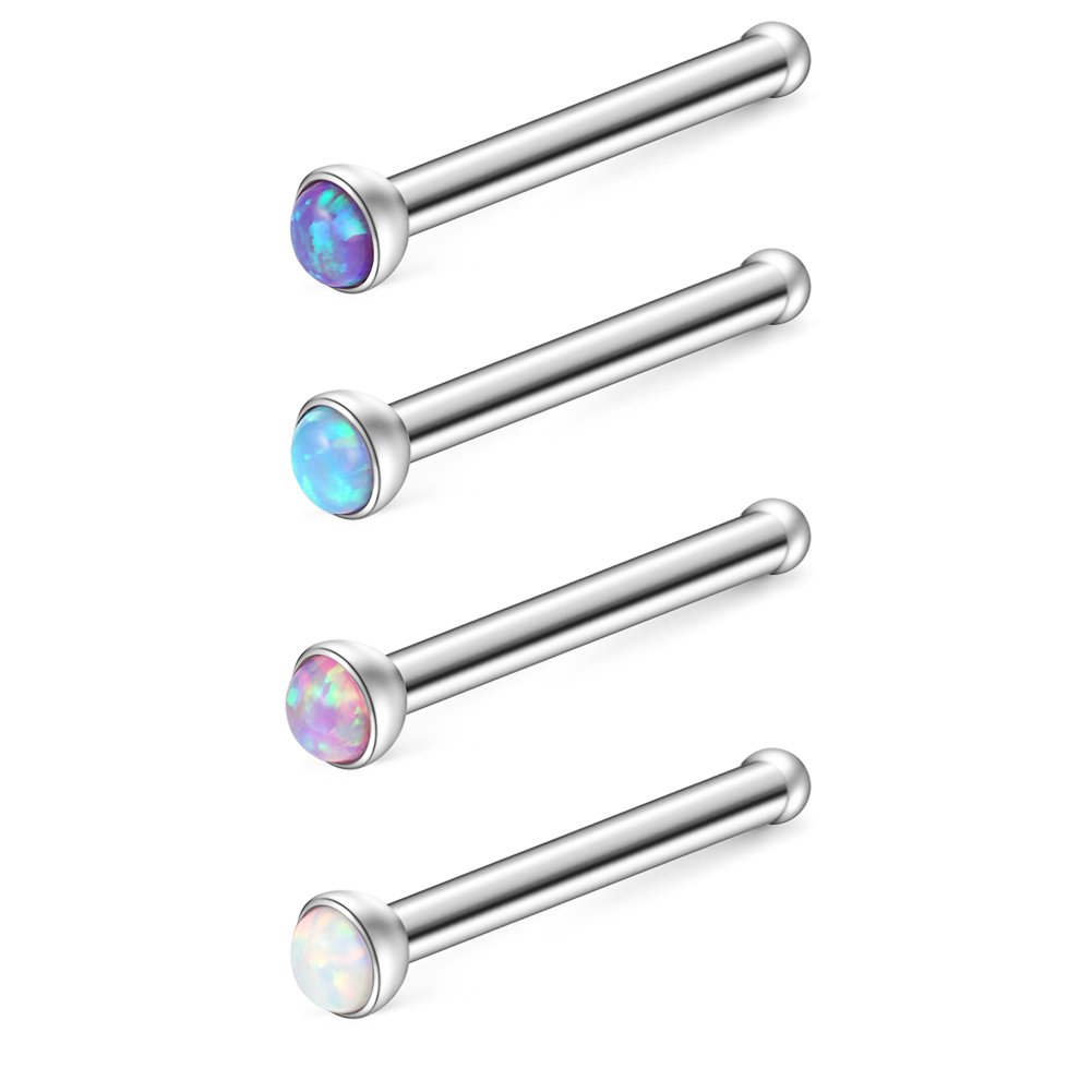 Ruifan 4PCS 20G 316L Surgical Steel 1.5mm Jeweled Mix Color Opal Nose Bone Studs Rings Pin Piercing Jewelry
