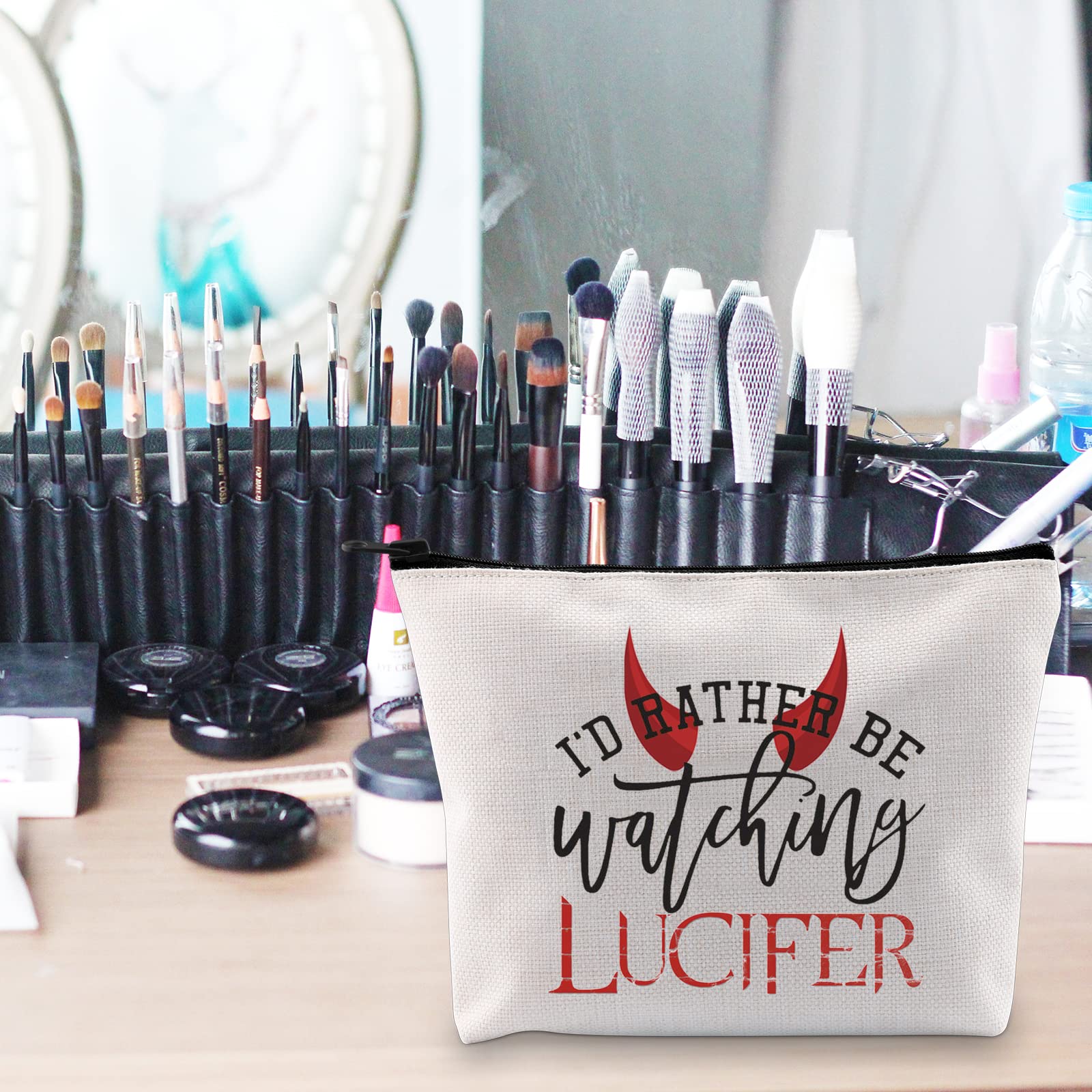 POFULL Lucifer TV Show Inspired Gift Lux Nigh Club Gift I'd Rather Be Watching Lucife Makeup Bag (LUCIFER bag)