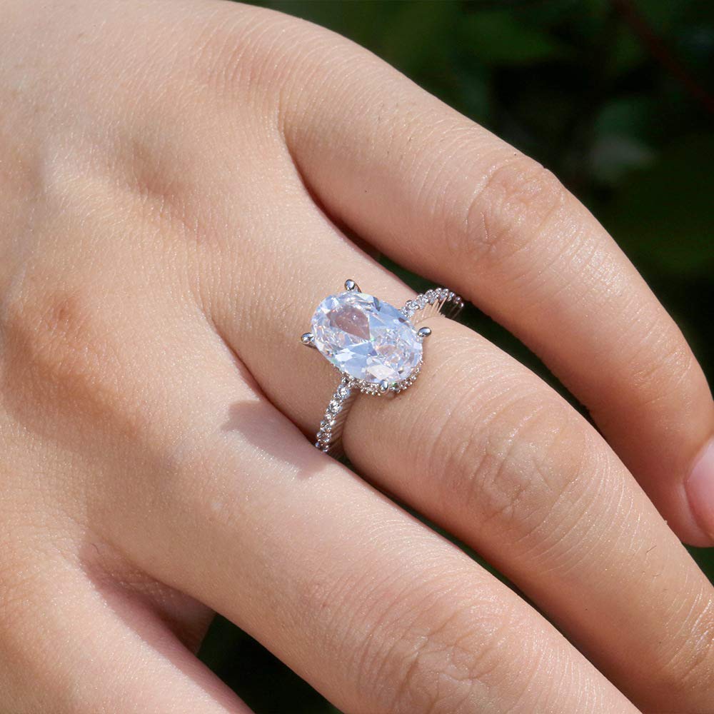 White Gold Plated 4 Carat Brilliant Cut Solitaire Cubic Zirconia CZ Engagement Ring Purpose Statement Anniversary Halo Ring (6)