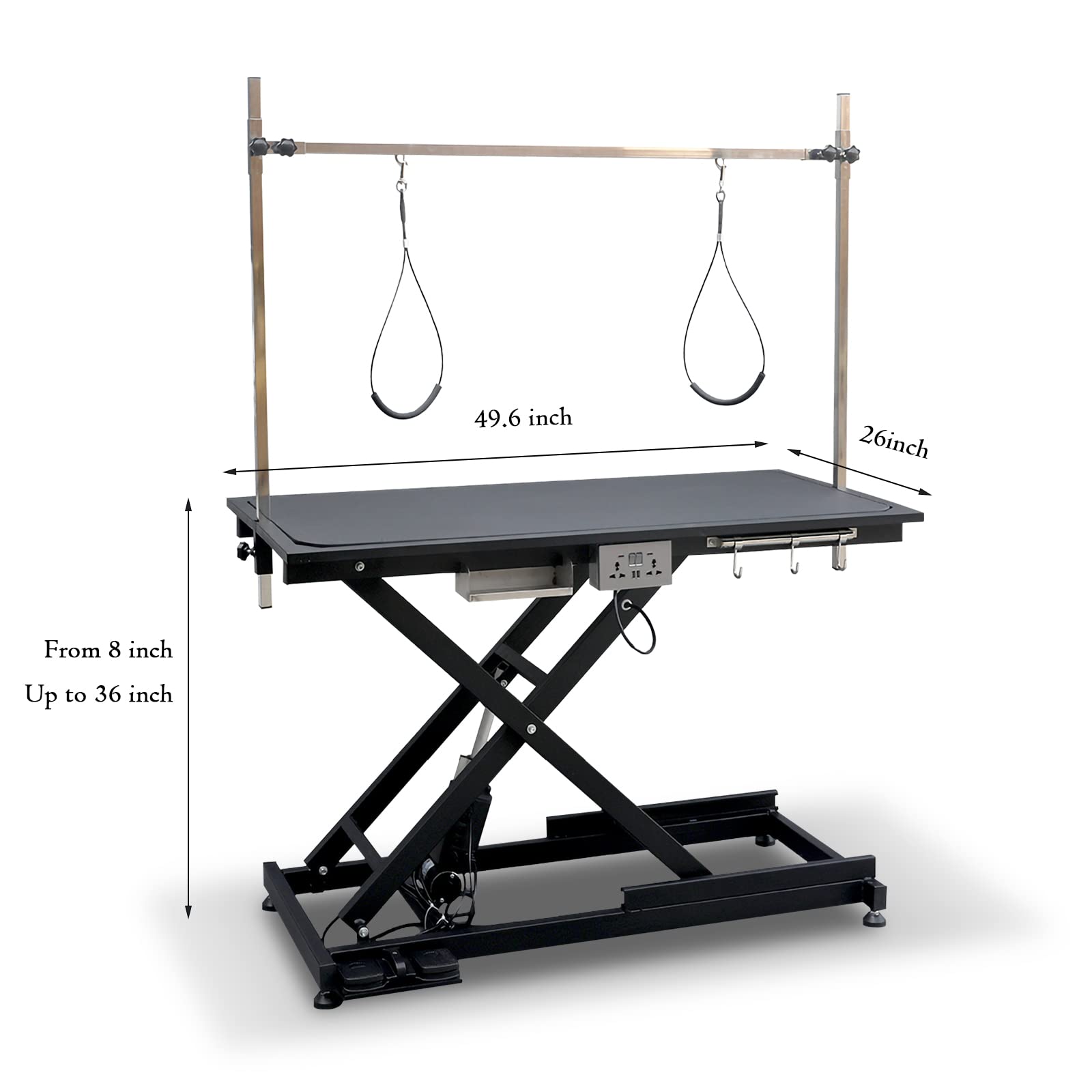 SoarFlash 49.6” Electric Lift Pet Dog Grooming Table,Heavy Duty Electric Grooming Table for Dogs&Cats,Heavy Duty Height Adjustable with Overhead Arm, Clamps, Two Grooming Noose