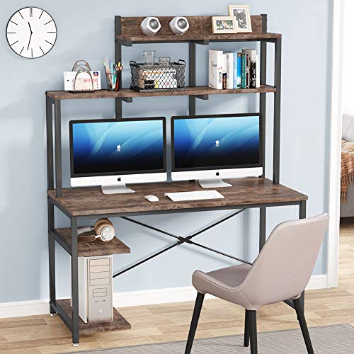 Tribesigns Computer Desk with Shelves and Hutch, 47 Inch Home Office Desk with Storage Bookshelf CPU Stand, PC Laptop Workstation Writing Study Table for Small Space, Space-Saving Desk (Walnut)