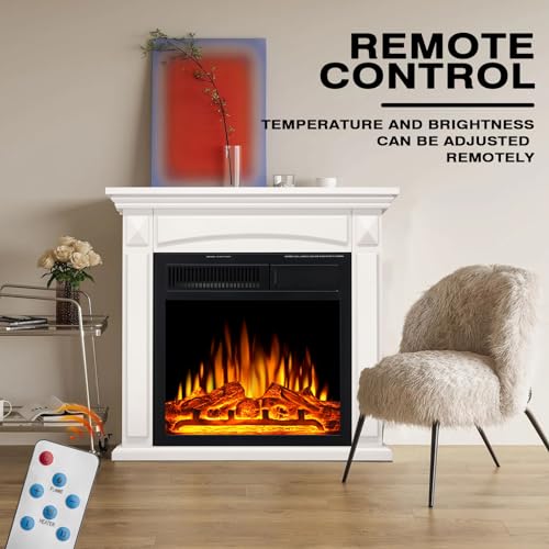 ZAFRO Electric Fireplace Heaters Indoor Use,Realistic Flame with Adjustable Brightness Fireplace,Living Room, Bedroom Fireplace TV Stand,Remote Control,750W/1500W, White