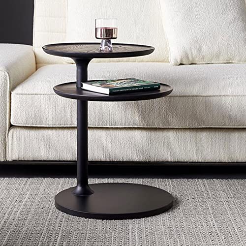 Sofa Side Table Couch Table Round Wood Side Table with Rotatable Tabletop, 2 Tier Coffee End Table Nightstand for Living Room, Bedroom, Small Spaces, Modern Home Decor Bedside Table End Table Coffee