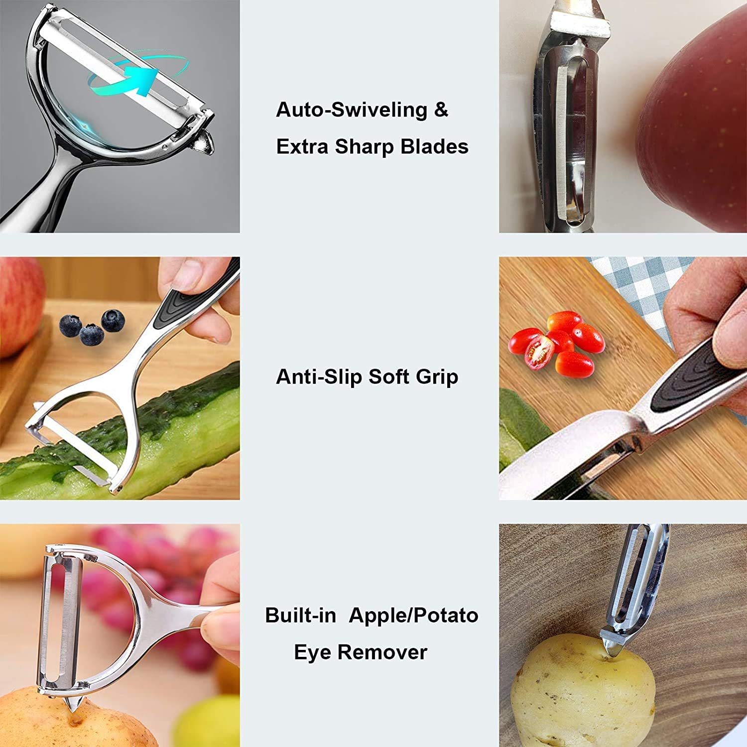 Vegetable Peeler, Potato Peelers for Kitchen Stainless Steel Multi-function Set Fruit Peeler For Kitchen and Household Tools Y & I Shape Swivel Blades with β2 Orange Citrus Peelers