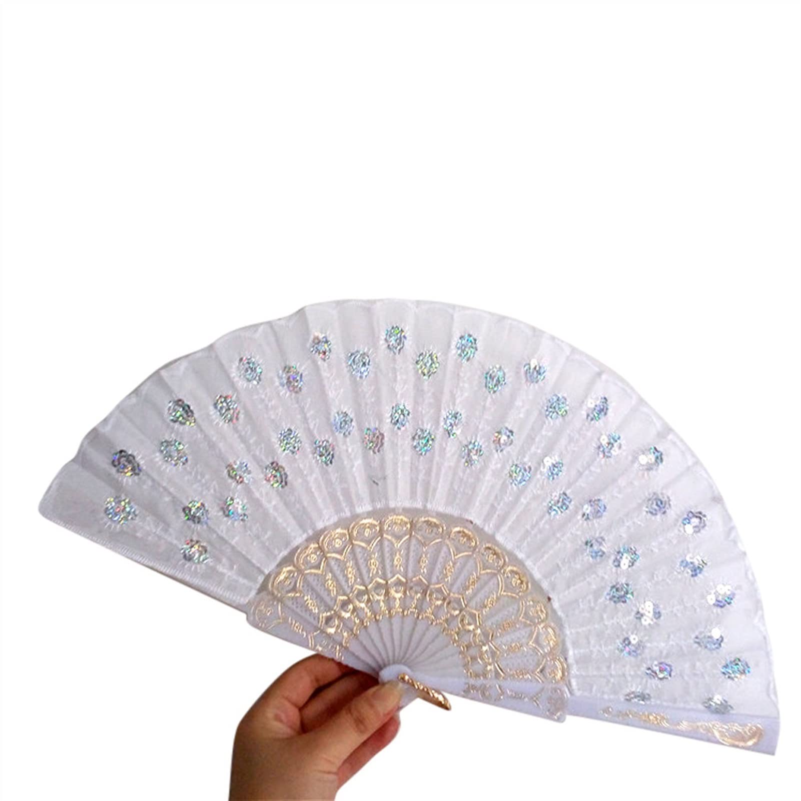 Xinbalove Hand Folding Fans Chinese Tai Chi Folding Fan Pattern Spanish Lace Silk Folding Hand Held Dance Fan Flower Silk Wedding Hand Fan Cool Bamboo Flower Hand Fans Personalized (Color : A)