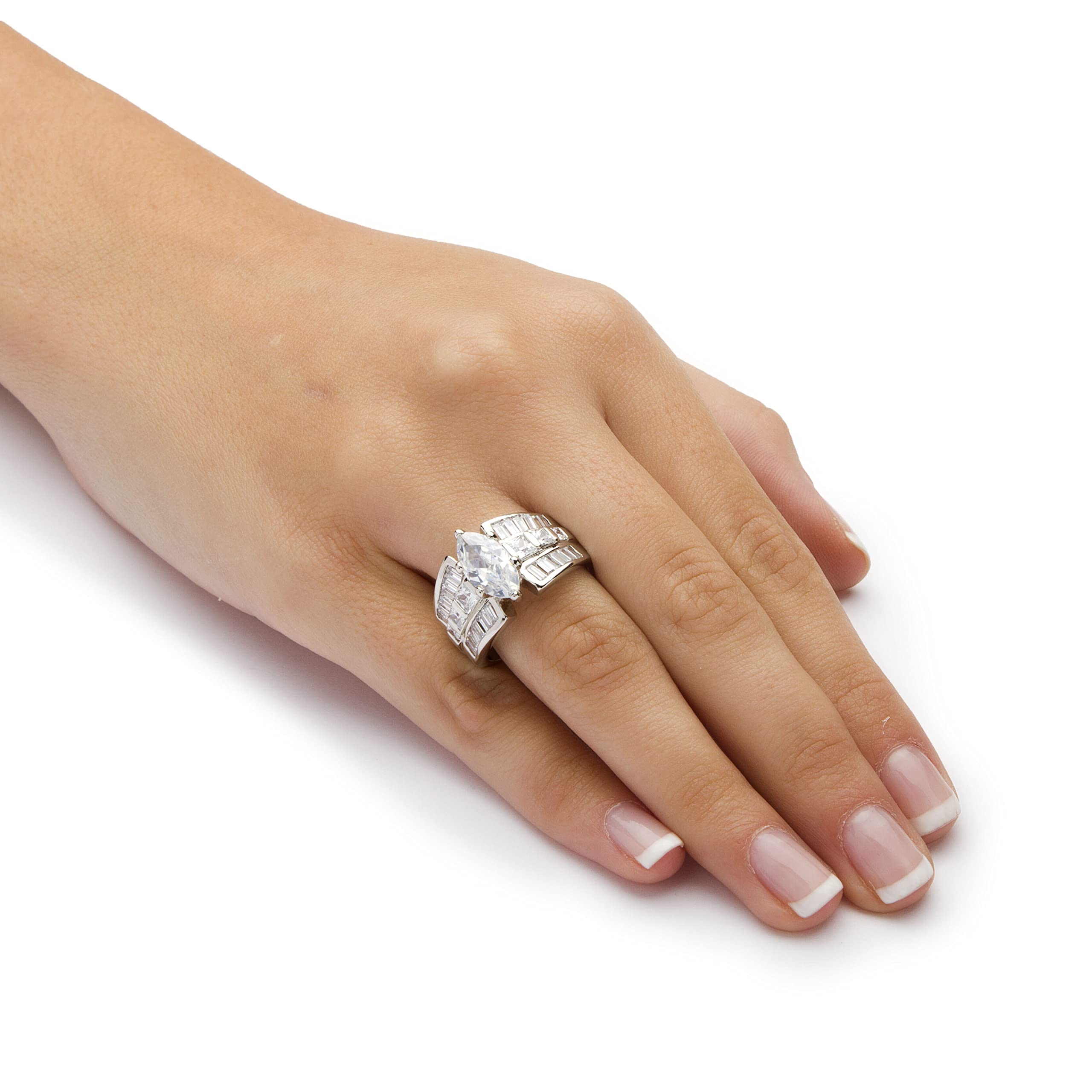 PalmBeach Platinum-Plated Marquise Cut Cubic Zirconia Engagement Ring Sizes 6-10 Size 9