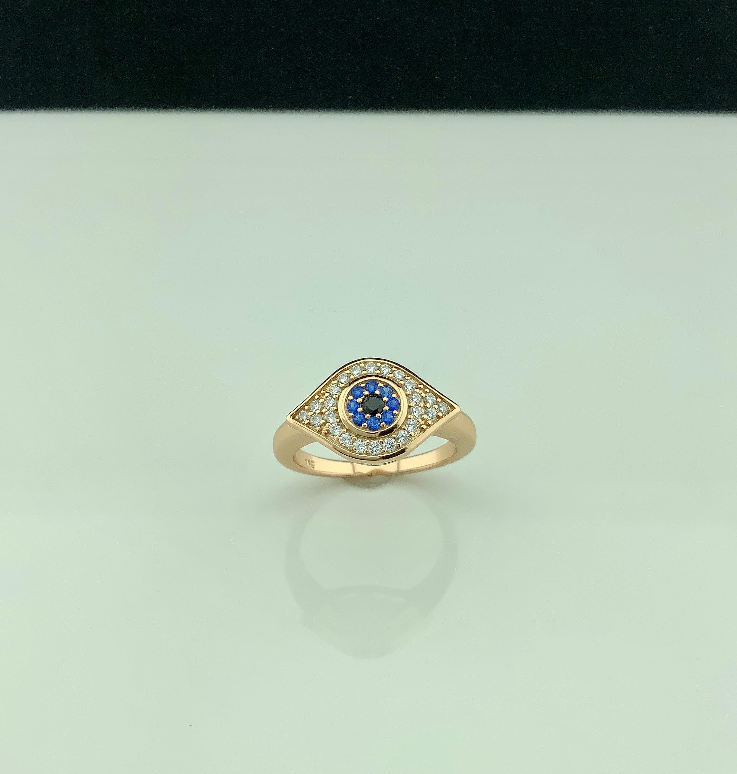 SILVERCLOSEOUT Rose Gold Plated Sterling Silver Blue Cz Evil eye Ring - Size 8