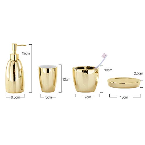 WYZQQ Luxury Gold Ceramic Bathroom Accessory Set, Bathroom Decor Including Soap Dispenser, Toothbrush Holder, Cup, Soap Dish, Tray - Creative Home Gift