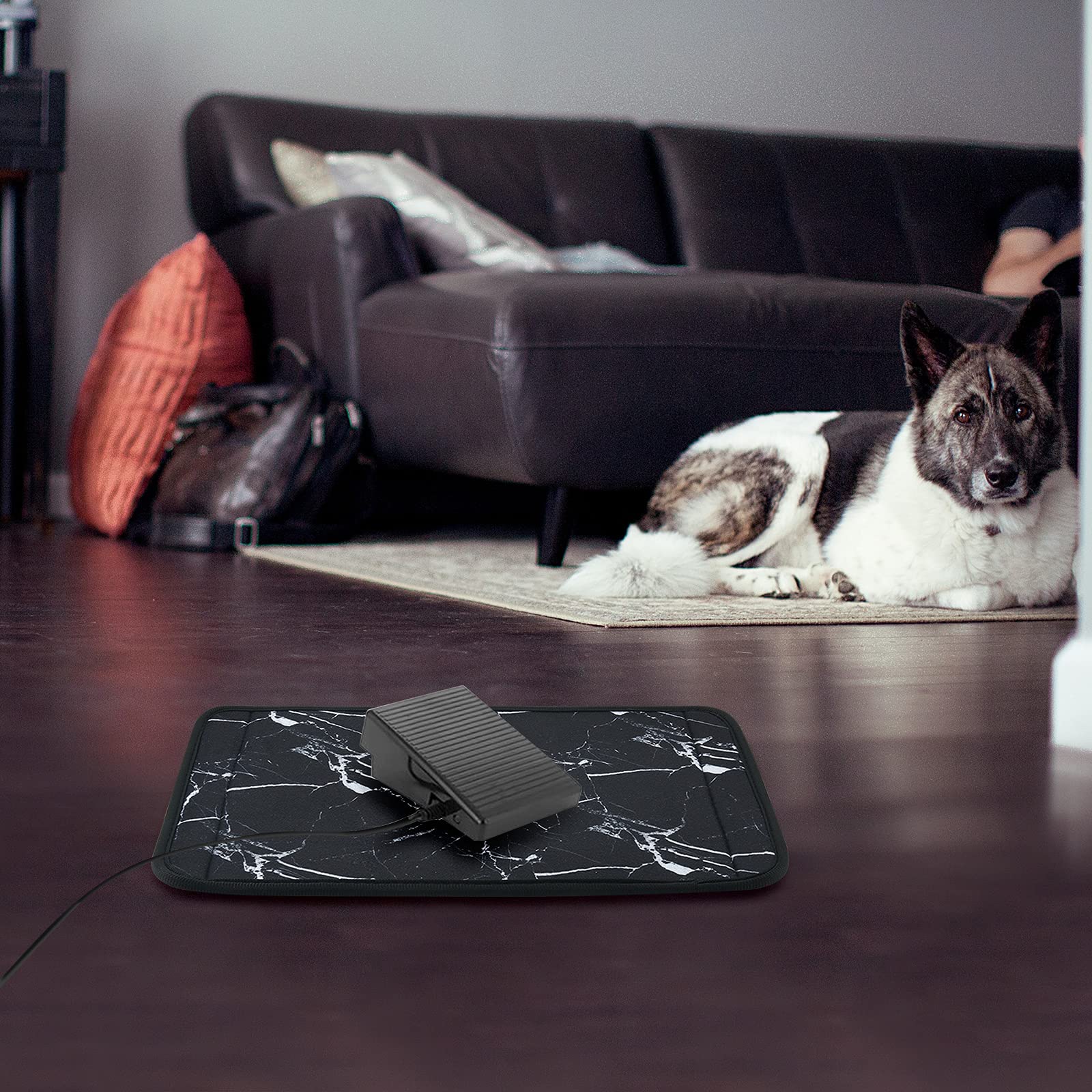 Sewing Machine Foot Pedal Pad Stay in Place Mat, Non Slip Rubber and Hook and Loop Pad to Keep Foot Pedal Steady on Hard Floor Carpet, Piano Pedal,12βx7β, 1/5β Thick (Black+White)