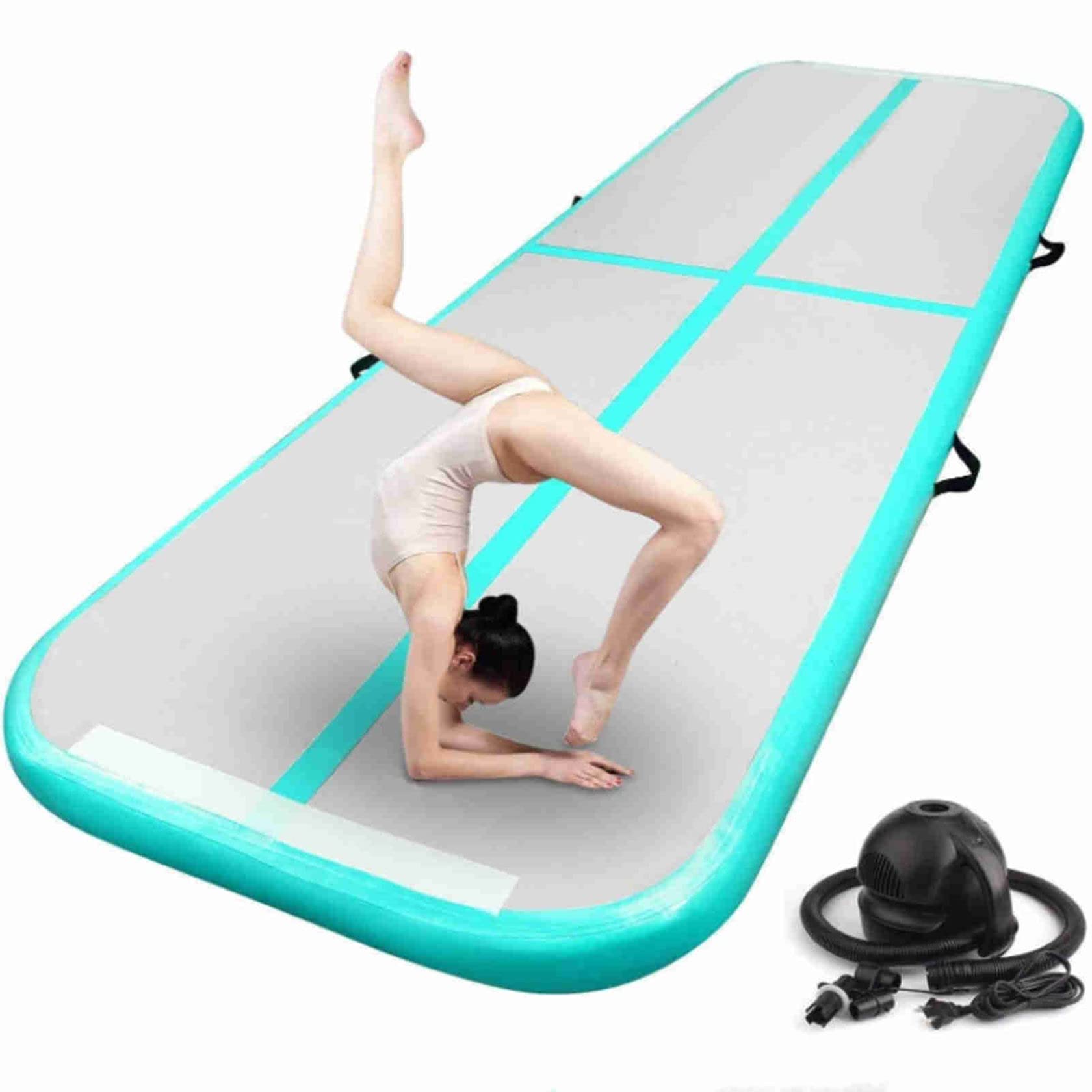 YUEBM Inflatable Air Gymnastics Mat Training Mats Gymnastics Tracks?3.3ft/6.6ft/9.8ft with Electric Air Pump for Home Use/Training/Cheerleading/Yoga (Green,3*1*0.1m)