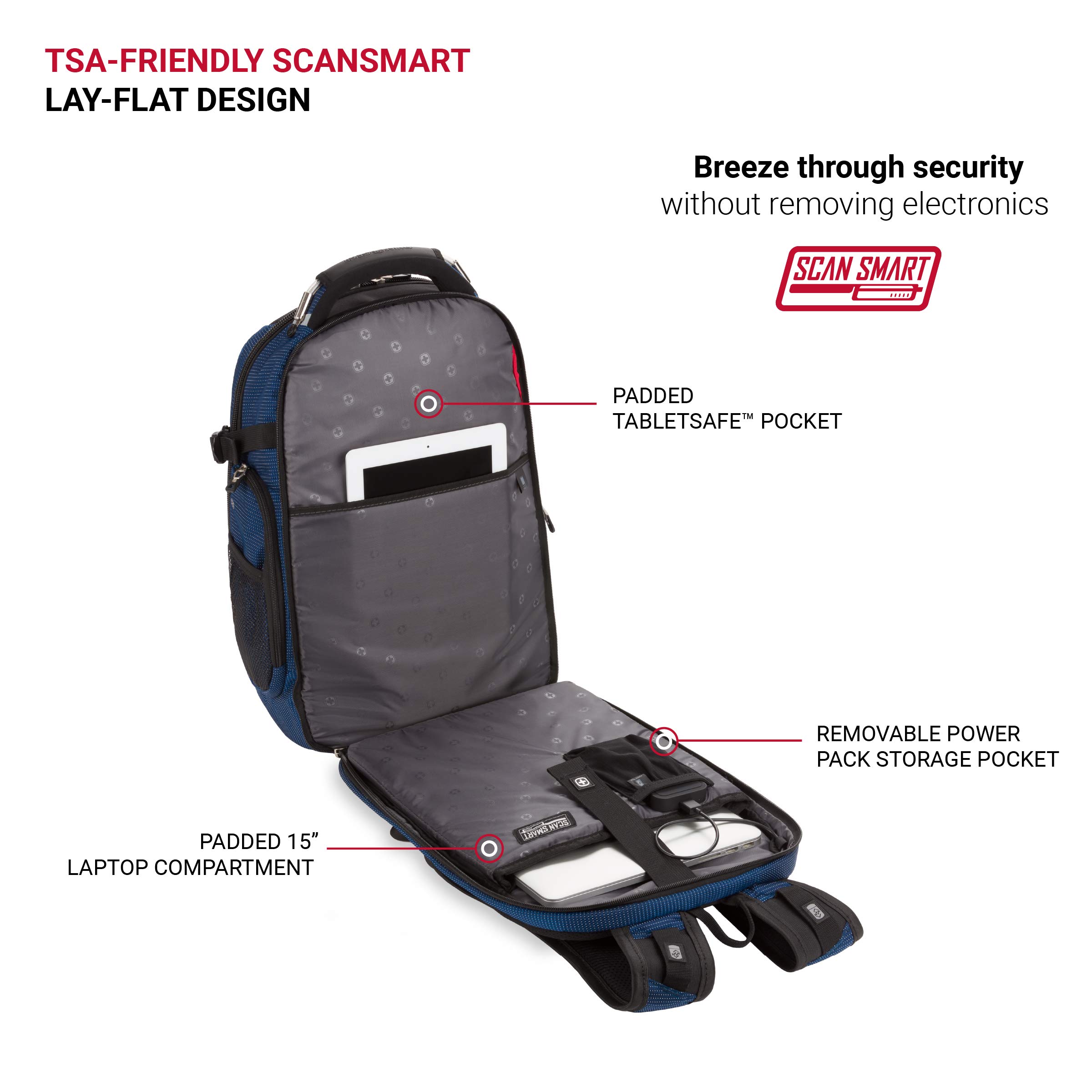 SwissGear 5358 USB ScanSmart Laptop Backpack, Blue/Black, Large
