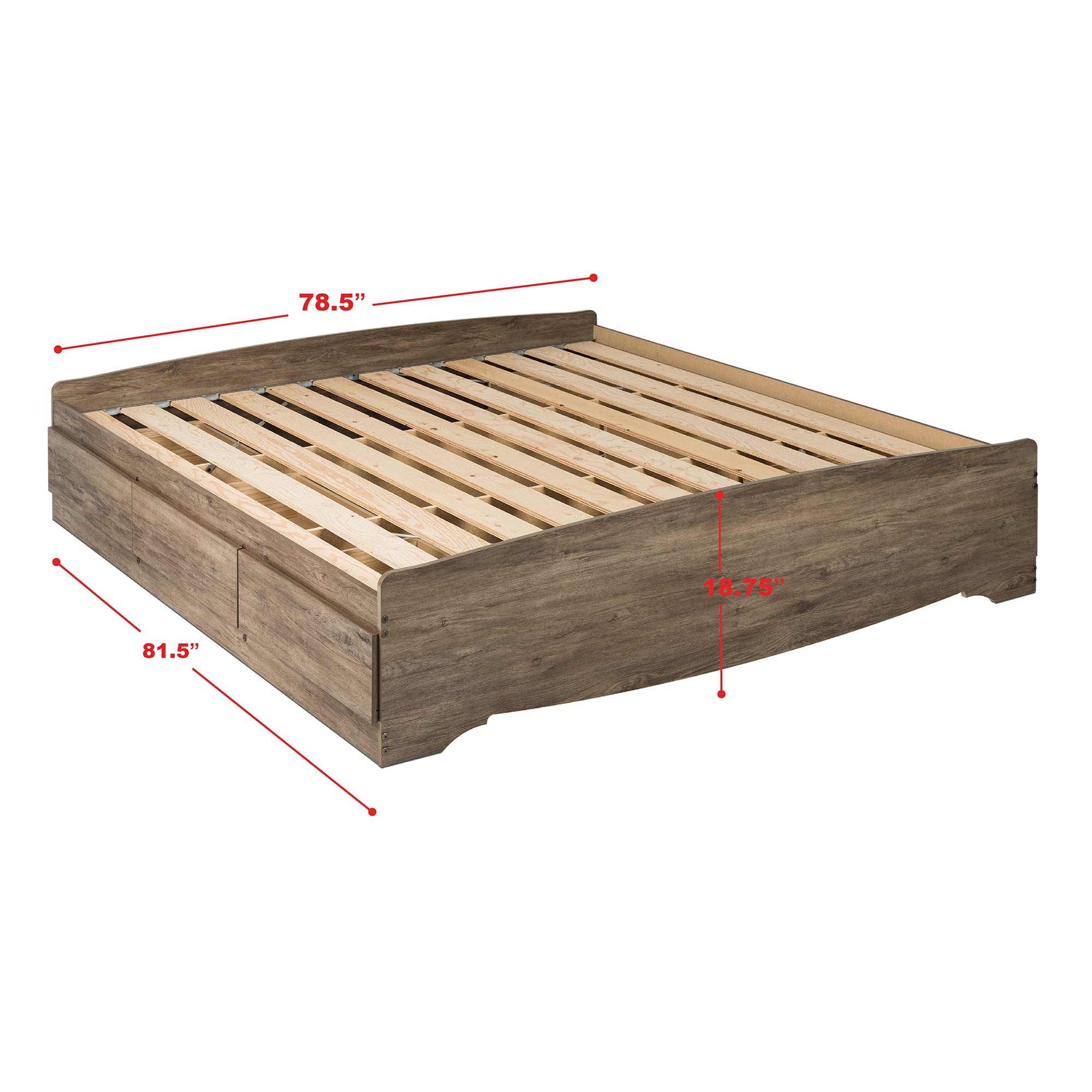 Prepac Mate's King 6-Drawer Minimalist Platform Storage Bed, Contemporary King Bed with Drawers 81.5" D x 78.5" W x 18.75" H, Drifted Gray, DBK-8400-K