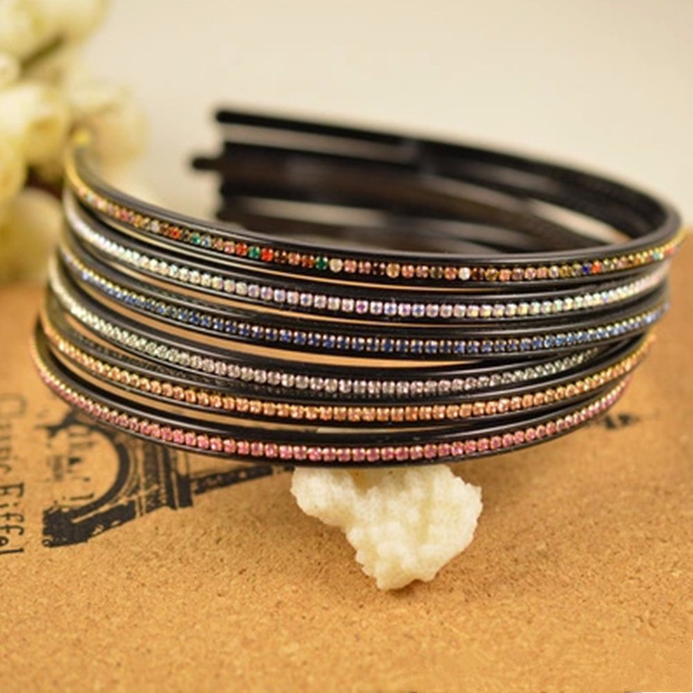 Ruihfas 6Pcs Bling Bling 1 Rows Crystal Rhinestone Headband for Women Girls Thin Hair Hoop Fashion
