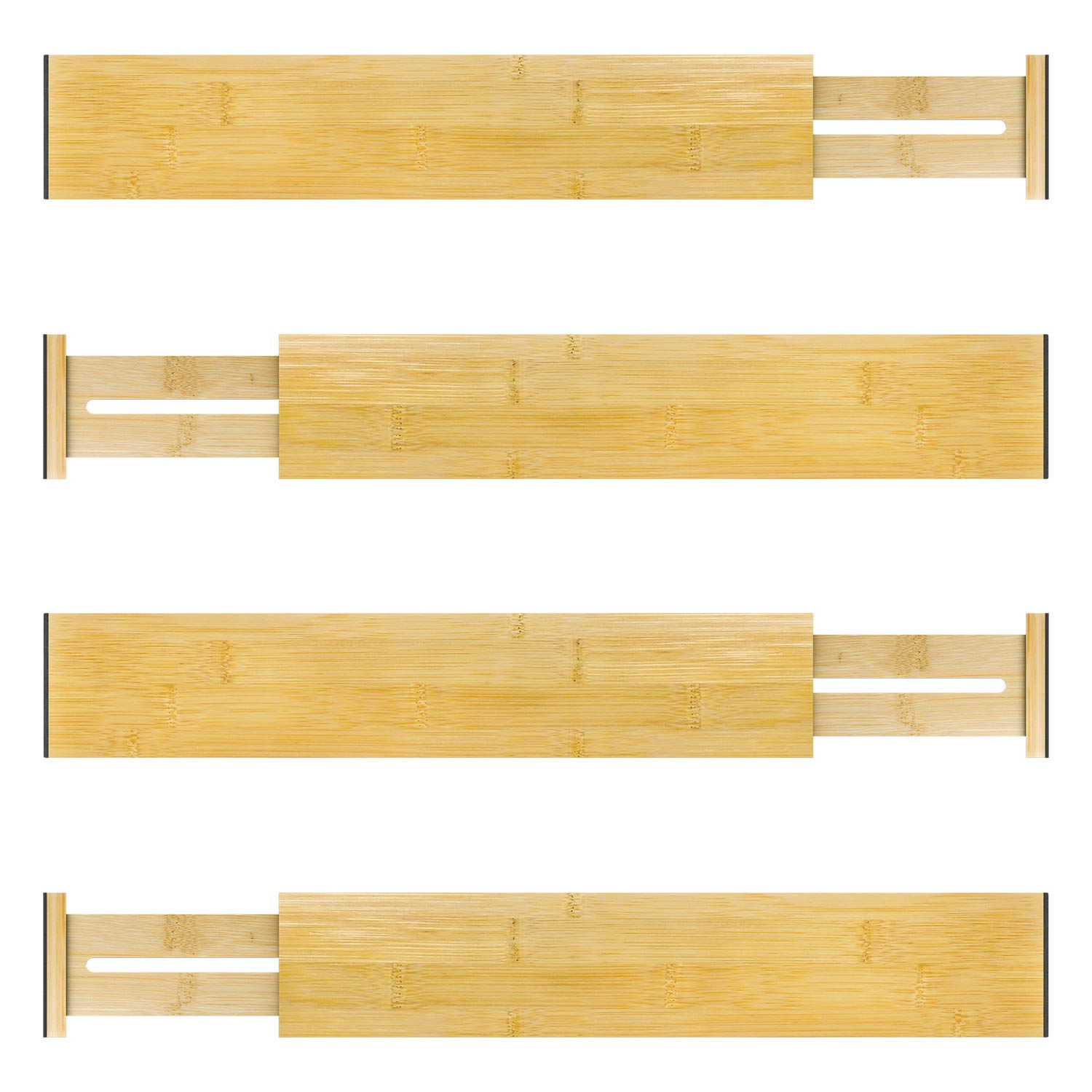 Ryqtop Bamboo Drawer Dividers Organizers, Kitchen Drawer Organizer, Adjustable Drawer Divider for Clothes, Kitchen, Dresser, Bedroom, Bathroom and Office, 4-Pack (Natural, 17-22 IN)