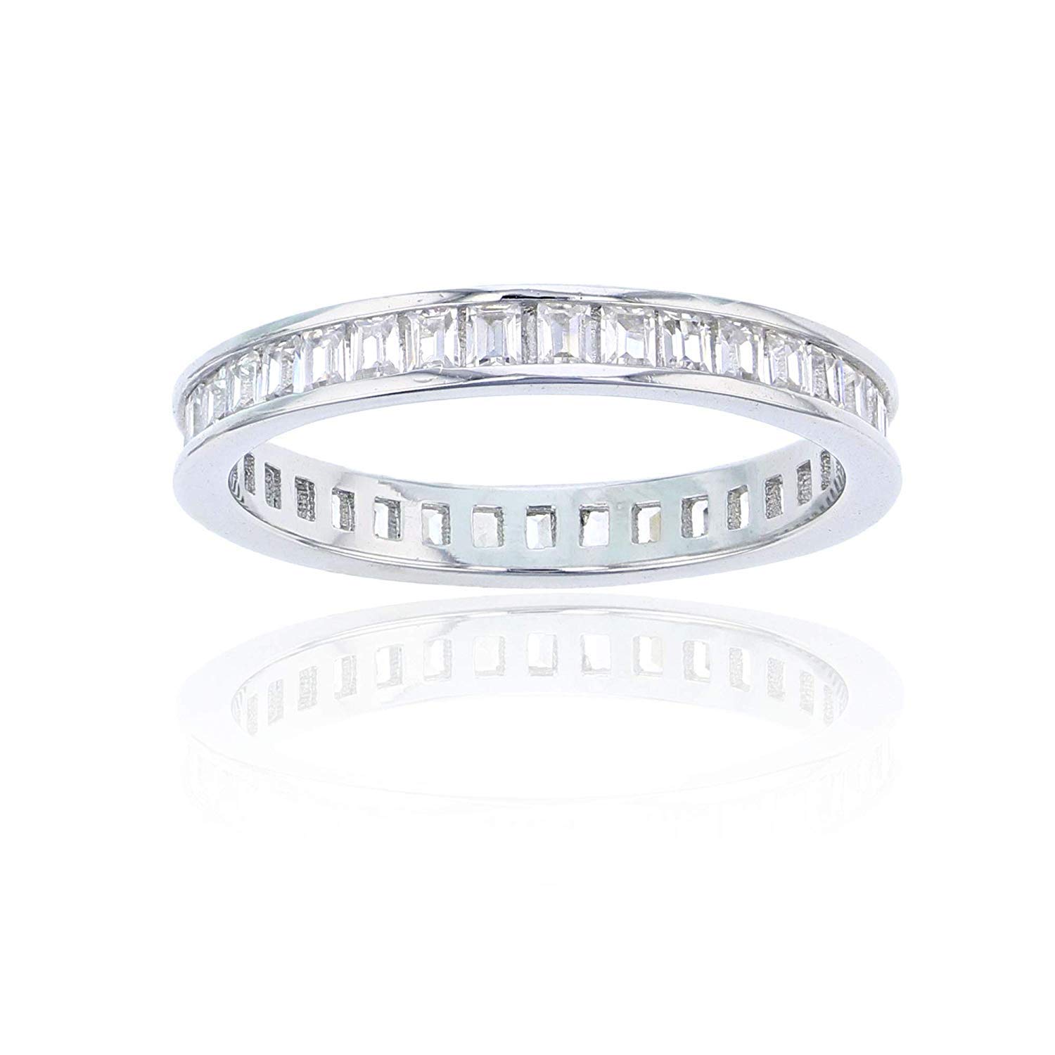 Sterling Silver 1.5x2mm Channel Set Baguette Cubic Zirconia Eternity Band Stackable Ring