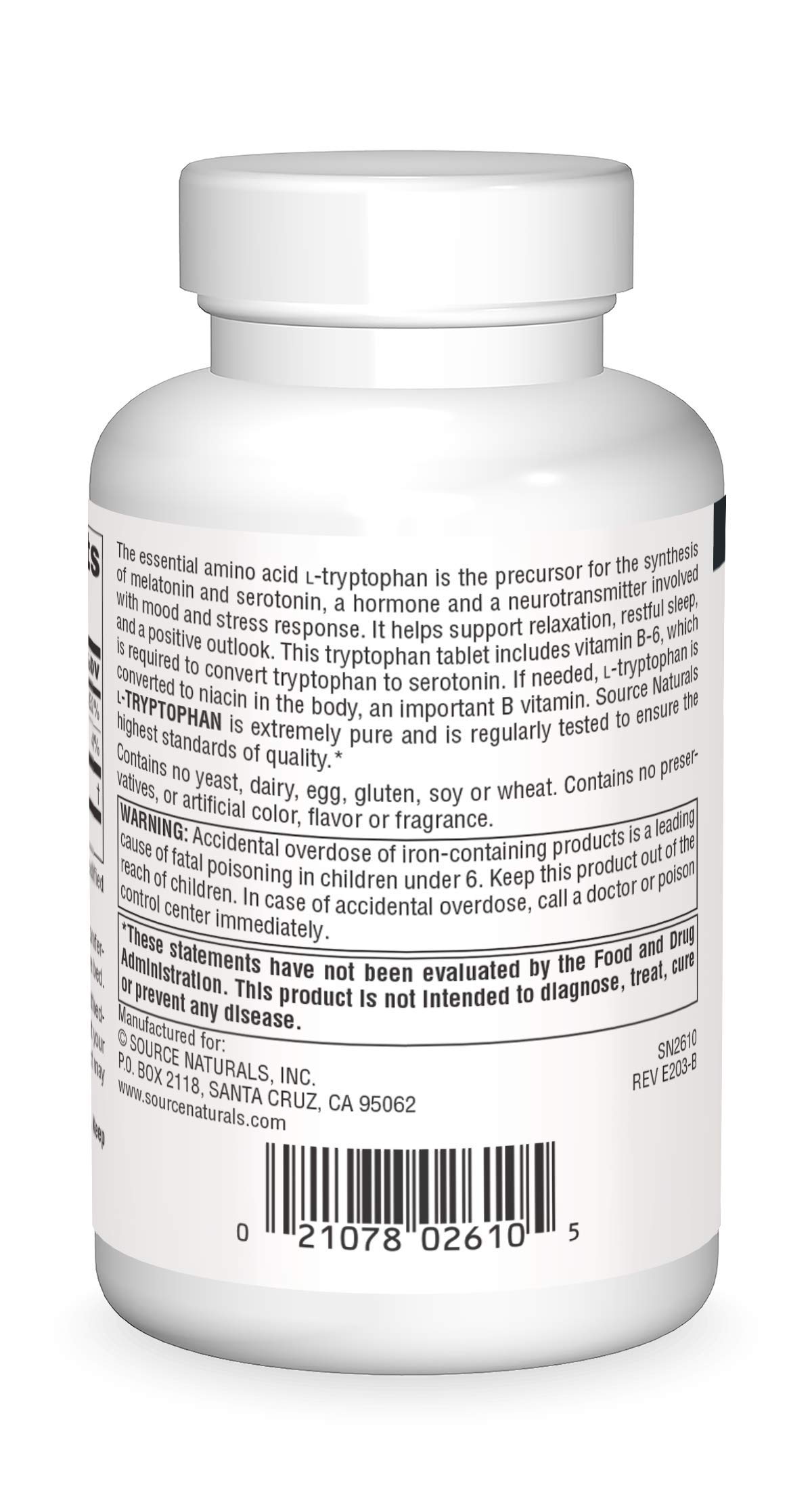 Source Naturals L-Tryptophan with Vitamin B-6 1000 mg Support Mood, Relaxation And Sleep - 90 Tablets