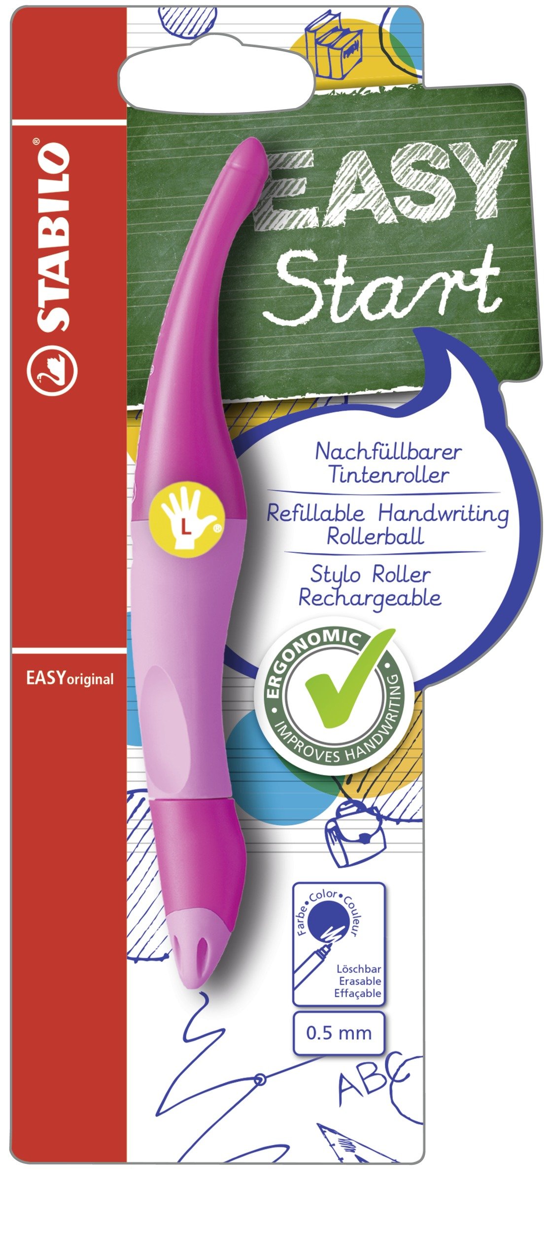 STABILO Ergonomic Rollerball EASYoriginal - Left-Handed - Light Pink/Dark Pink
