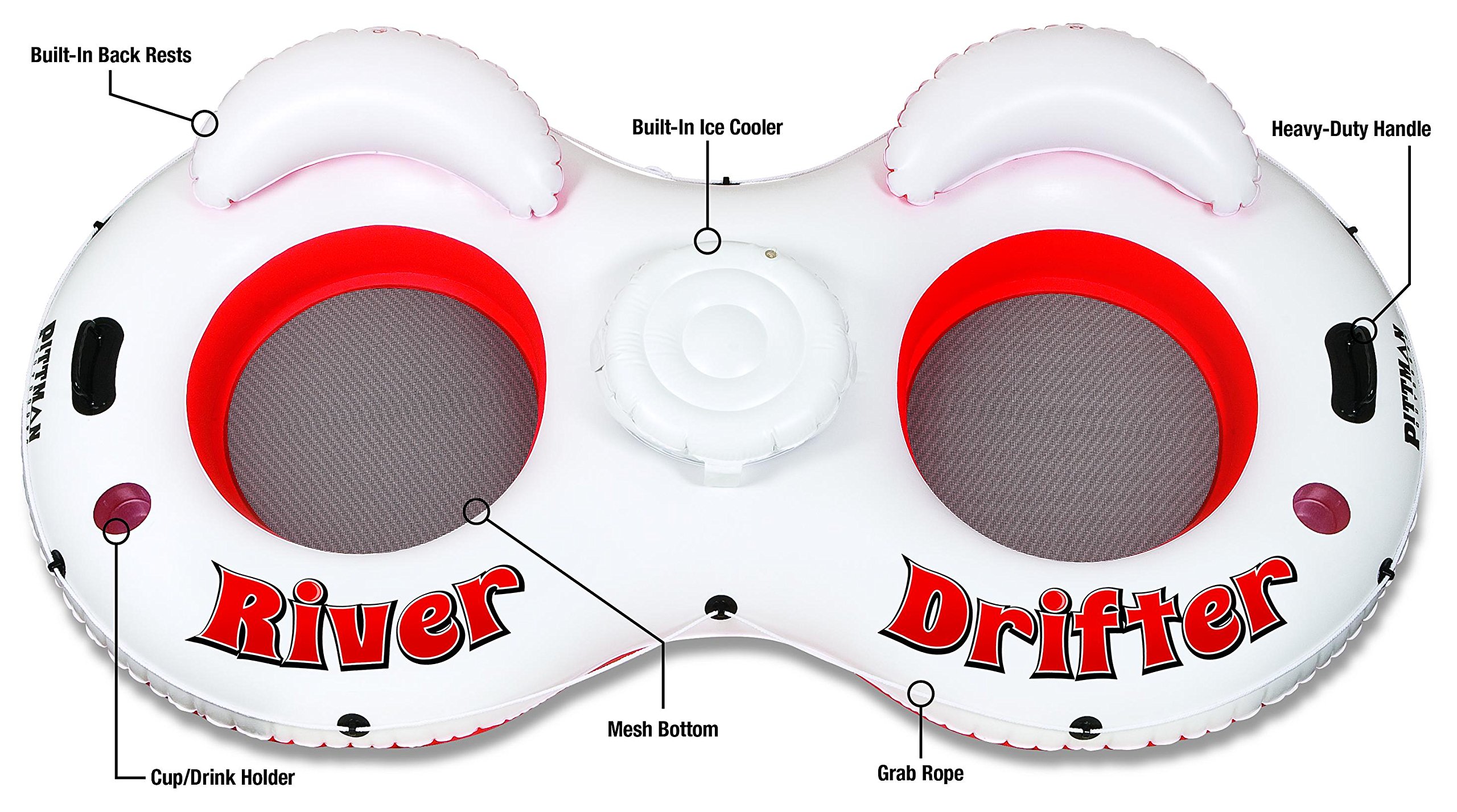 Pittman Outdoors River Drifter Inflatable Water Float Tube with Ice Chest Cooler, 2 Person