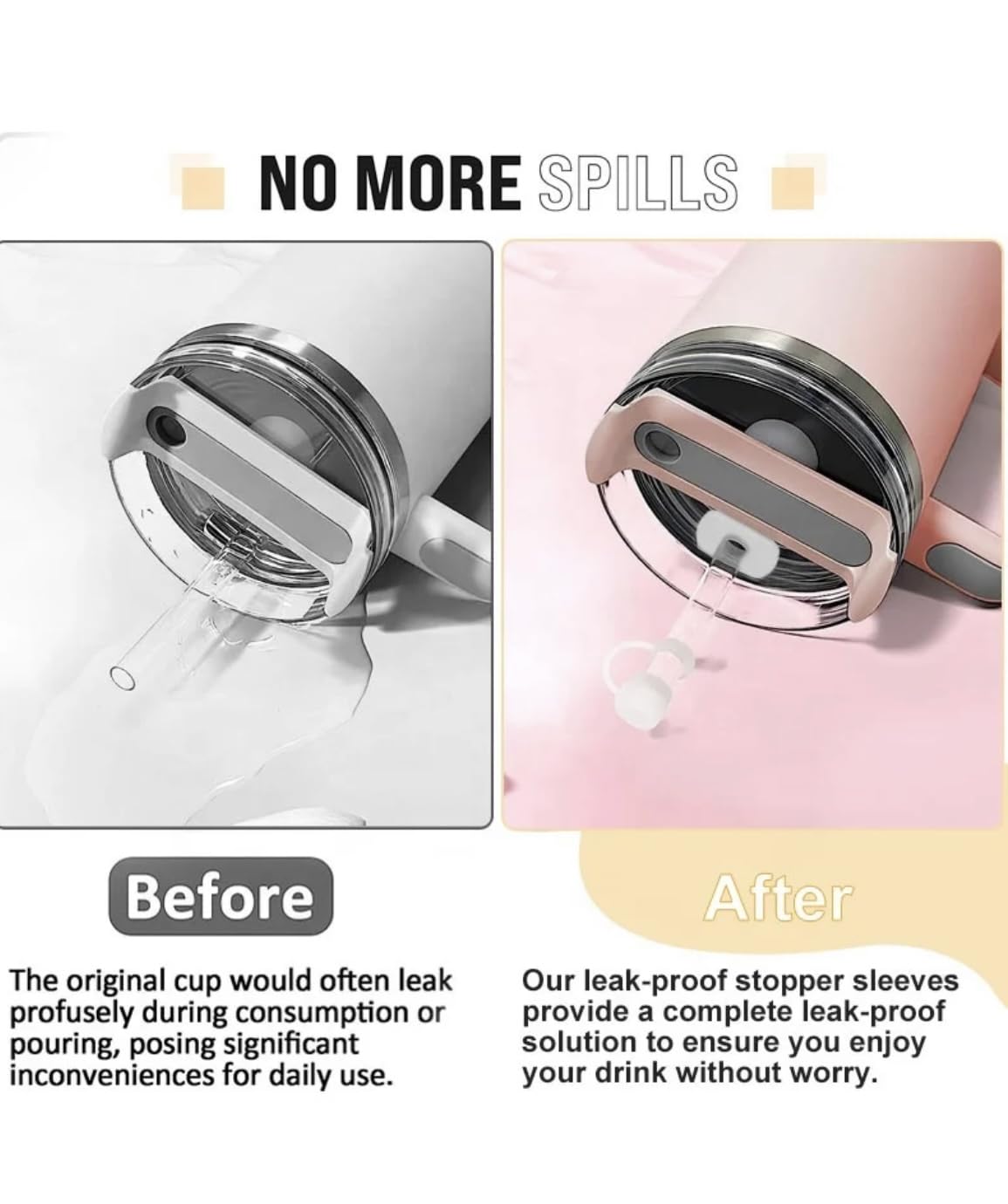 Stainless Steel Tumbler 40oz with Handle and Straw plus Spill Proof Silicone Straw Cover Set - Insulated Water Cup Bottle (Light Pink)