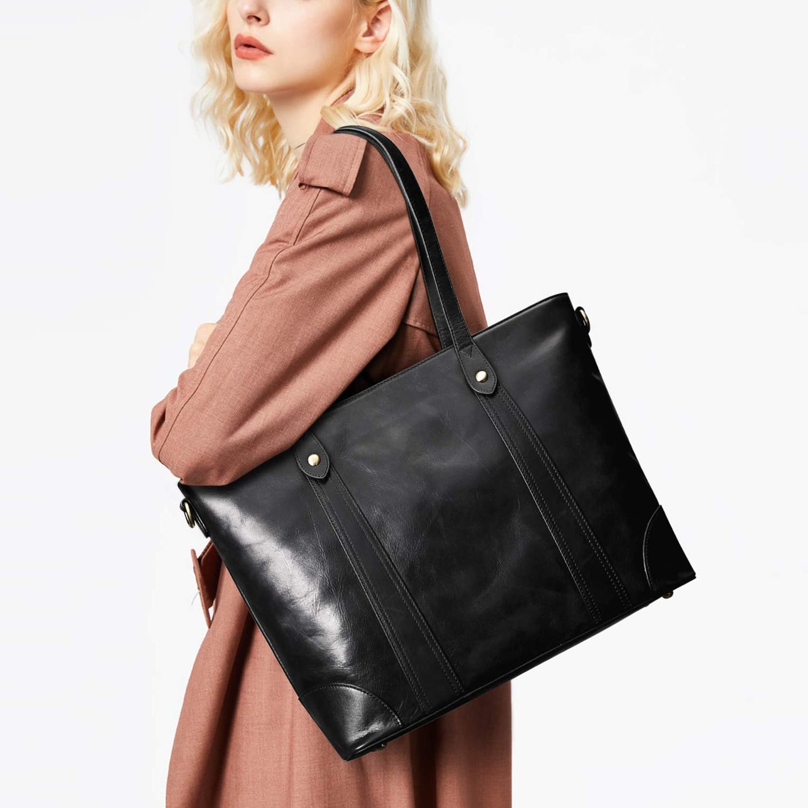 S-ZONE Women Genuine Leather Shoulder Bag Work Tote Large Handbag Crossbody Purse