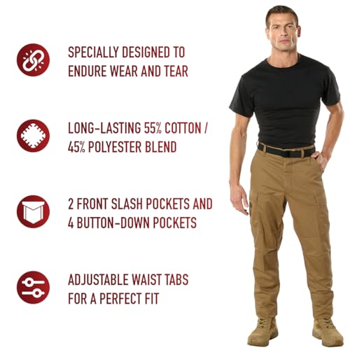 Rothco Tactical BDU Pants - Rugged Outdoor Hiking Cargos Comfortable Uniform Pant β Coyote Brown - M