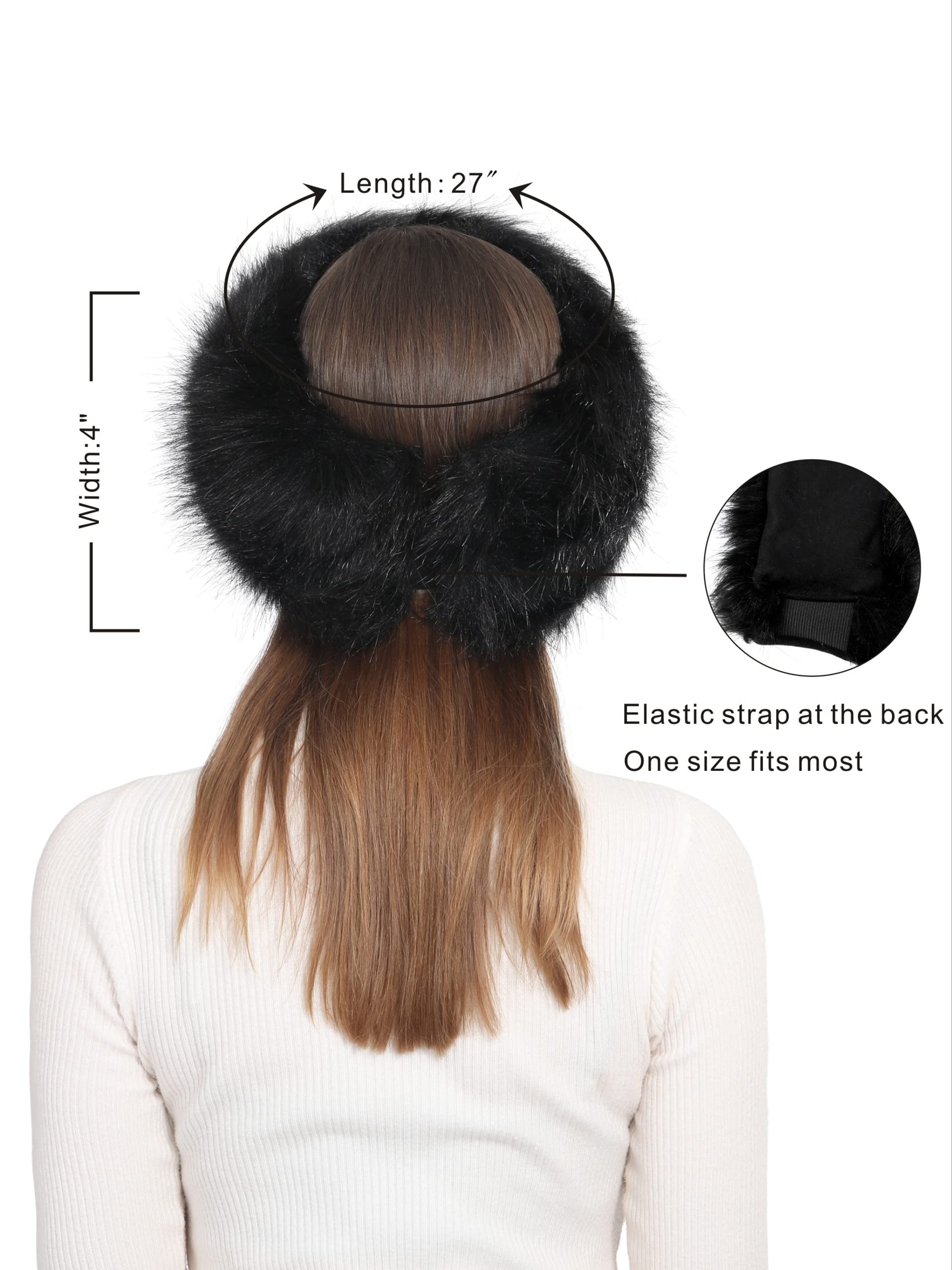 Rulala Fancy Faux Fur Headband for Women Winter Earwarmer Earmuff with Elastic(Black)