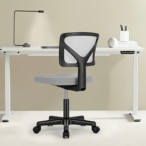 Sweetcrispy Office Computer Desk Chair, Ergonomic Low-Back Mesh Rolling Work Swivel Chairs with Wheels, Armless Comfortable Seat Lumbar Support for Home,Bedroom,Study,Student,Adults, Grey