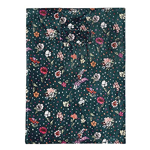 Vera Bradley Women's Fleece Fleece Travel Blanket with Trolley Sleeve, Hope Blooms Teal, One Size