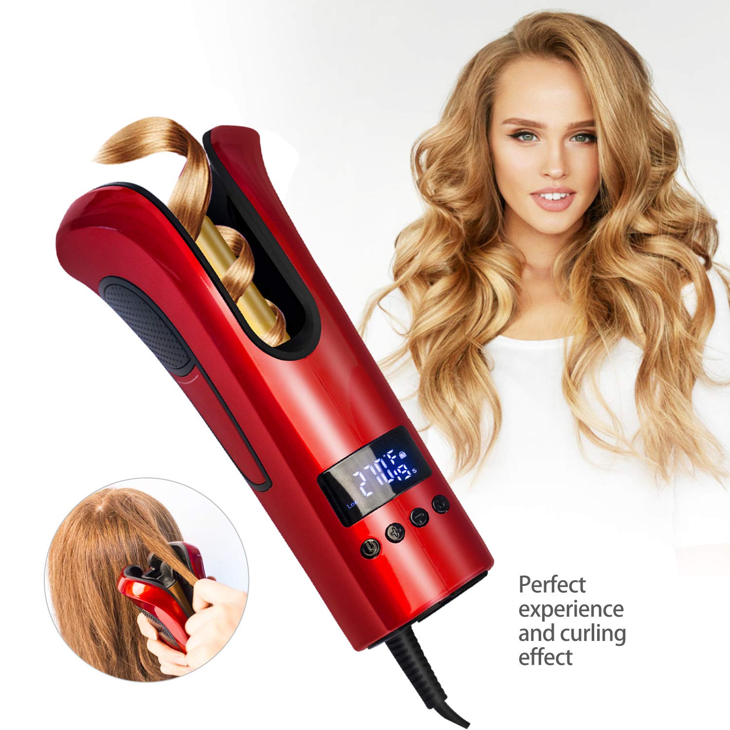 RWeLit Auto Curling Iron Spin and Curl Rotating Curler - Nano Ionic Tourmaline Ceramic Auto Hair Curler Coated with Titanium & Keratin - Adjustable Temps & Timer - Tangle Alarm