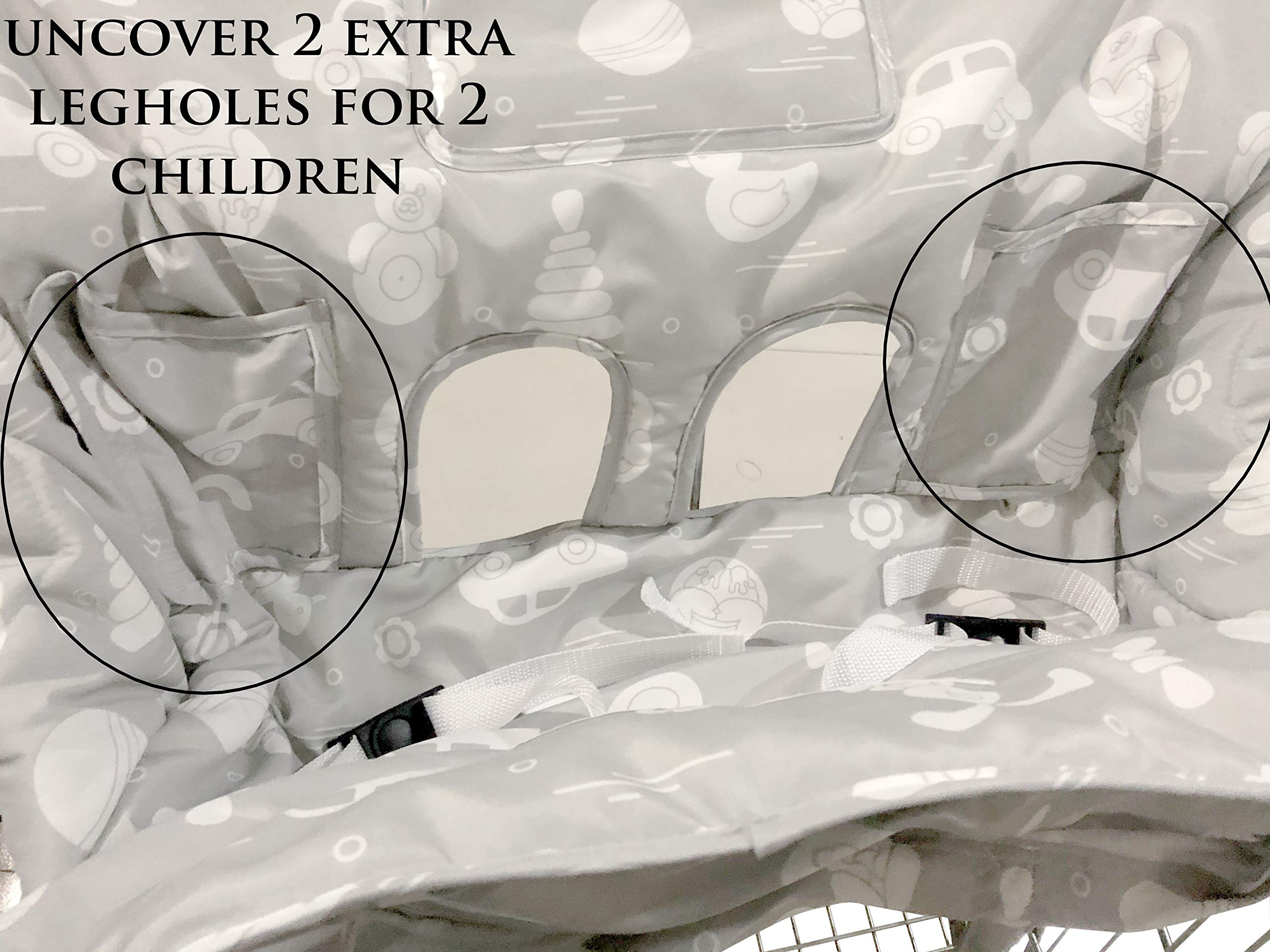 Twins Double Shopping Cart Covers fits Regular and Warehouse Large Child Grocery Basket Seats with Optional 2 or 4 Leg Holes Ditto Kiddo by Oopsababy