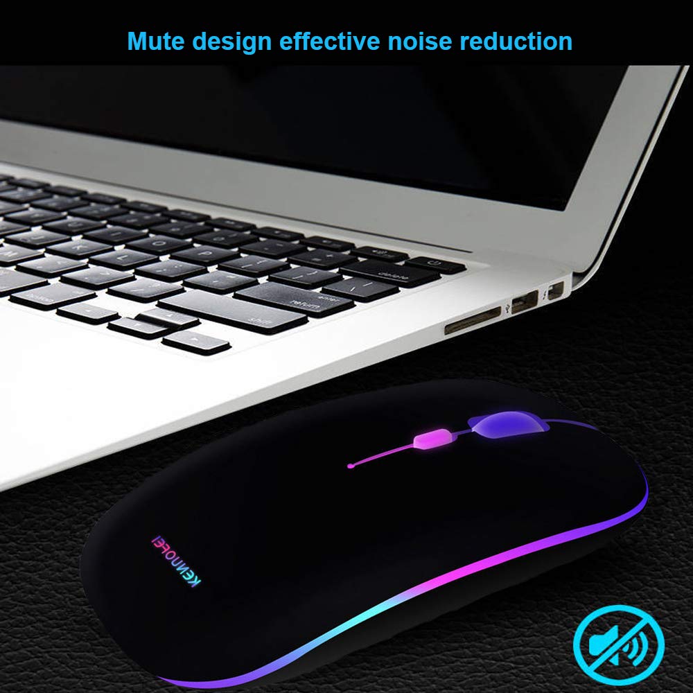 Wireless Rechargeable Mouse,Attoe Slim Portable USB Mouse with USB Dongle & Breathing RGB LED Light, Optical Computer Mice for PC, Tablet, Laptop and Windows/Mac