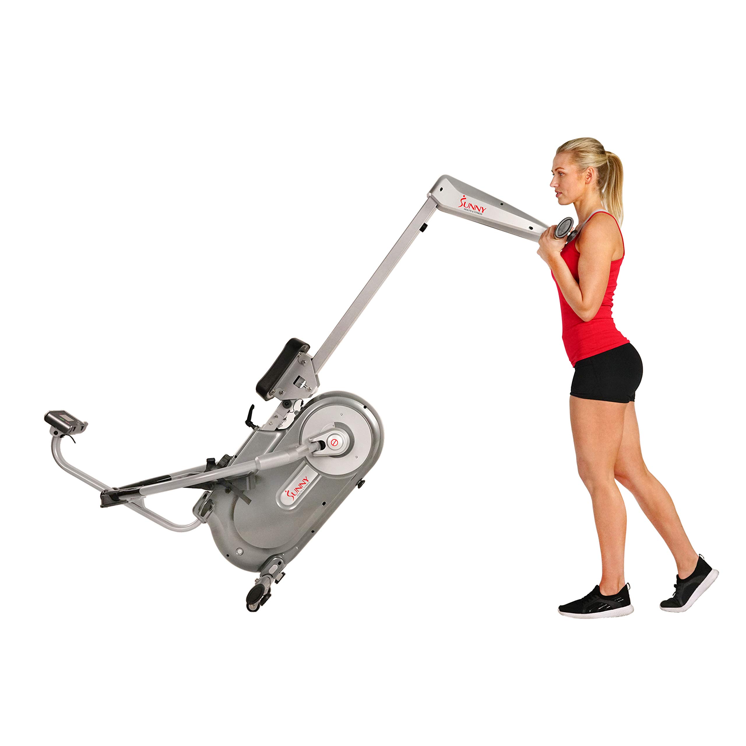 Sunny Health & Fitness Full Motion Magnetic Rowing Machine Rower with Advanced LCD Display, Elevated Seat, 265 LB Max Weight and Foldable - SF-RW5864