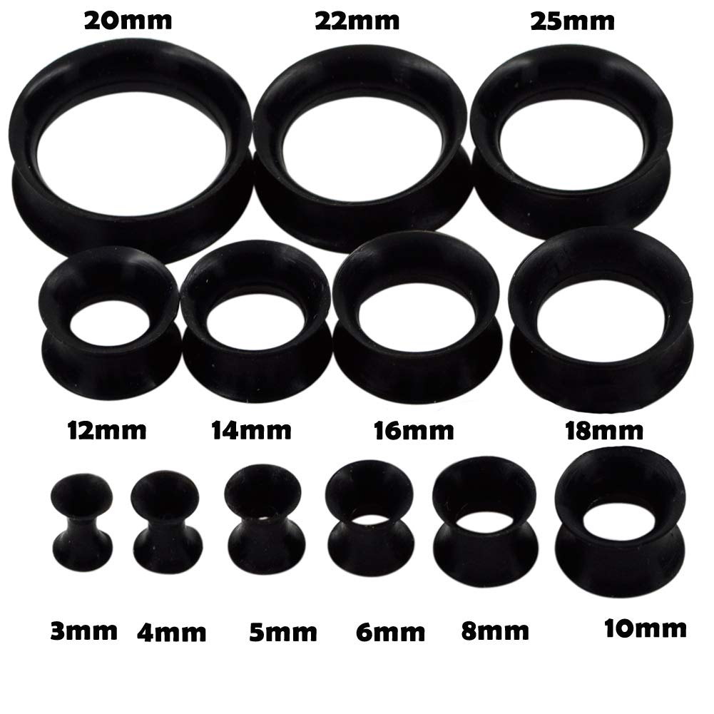 Qmcandy 2 Pair Black Thin Silicone Flexible Ear Skin Hollow Tunnels Plugs Earlets Piercing 00g