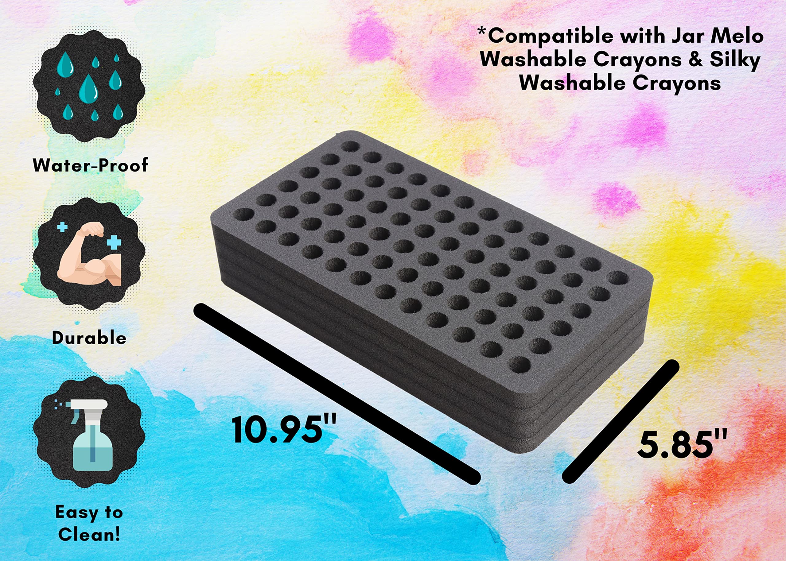 Polar Whale Jumbo Washable Crayon Desk Stand Organizer Compatible with Jar Melo and Others Design Storage Tray Supply Non-Scratch Non-Rattle Washable Durable Black Foam Holds 72