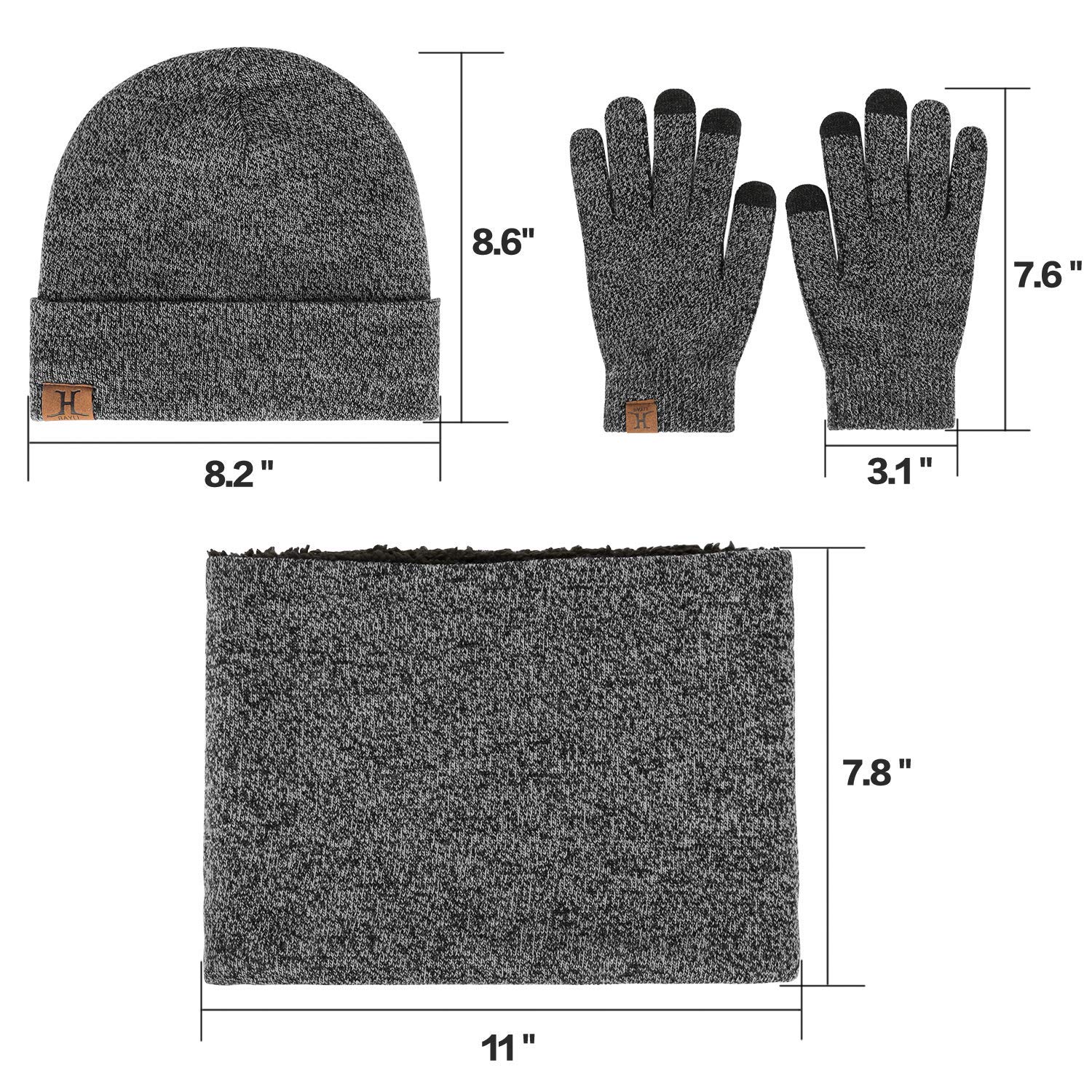 TAGVO Winter Beanie Hat Scarf Touch Screen Gloves 3 Pieces Warm Thick Knit Set for Men Women