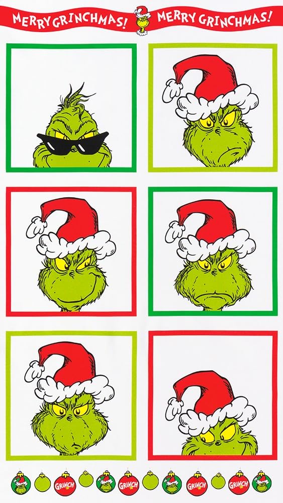 Robert Kaufman How The Grinch Stole Christmas by Dr. Suess Fat Quarter Bundle, 18 Pieces, 18" x 22", 100% Cotton, FQ-1888-18, Includes 2 Panels