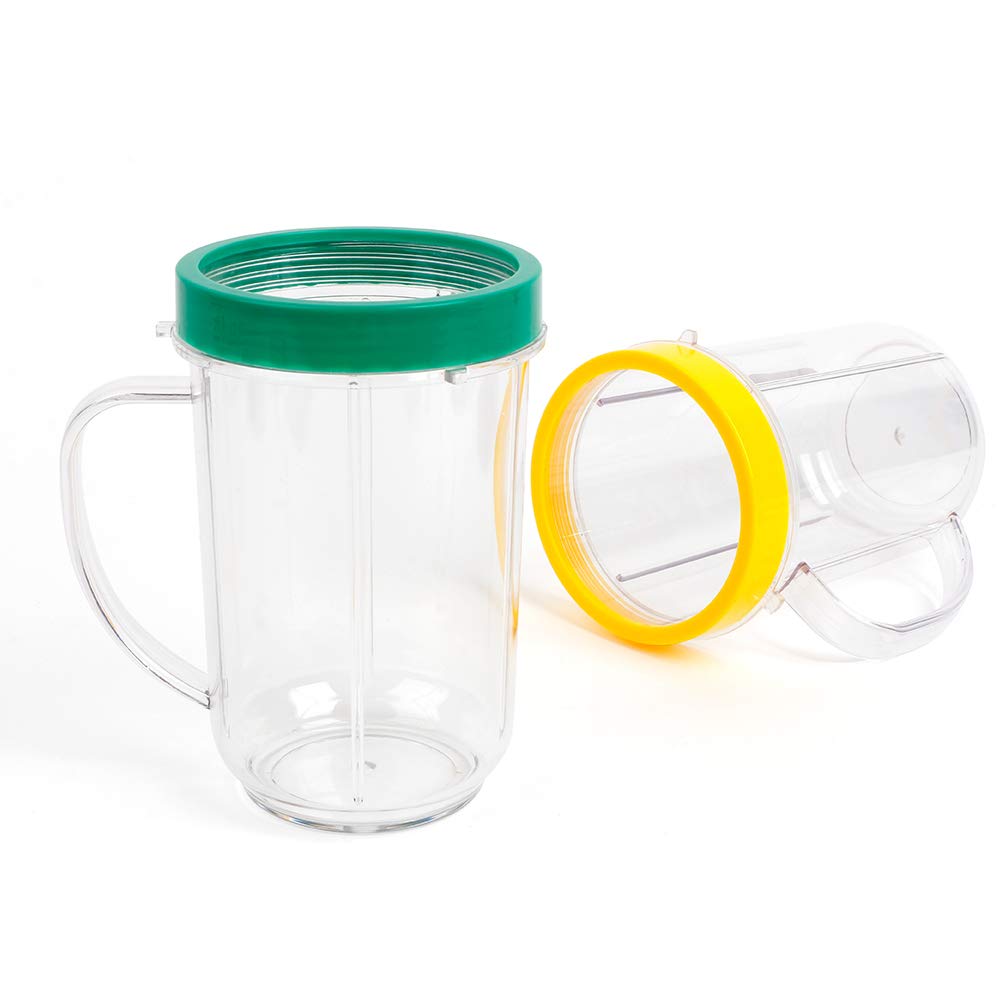 UHAPEER 16OZ Replacement Cups for Magic Bullet, 6Pcs/Set Parts Compatible with 250W Magic Bullet Blender MB1001, Include 16oz Mug Cups with Handle, Stay Fresh Lids, Colored Lips Rings