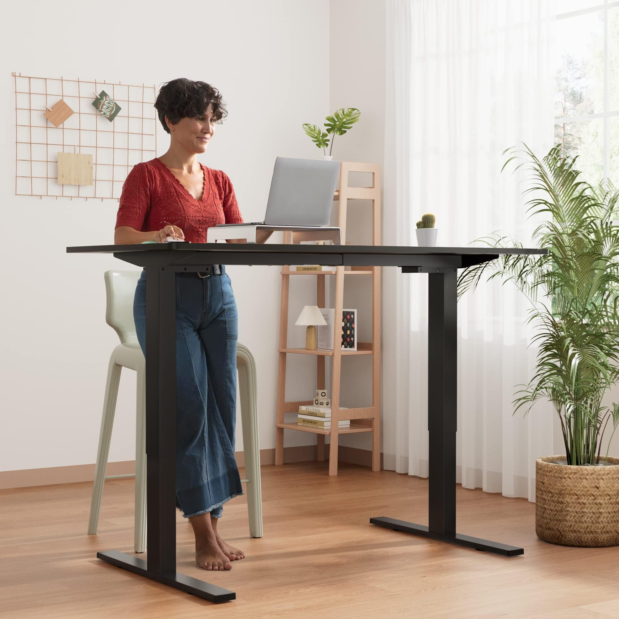 Shahoo Electric Stand Up Desk Frame, Dual Motor Ergonomic Height Adjustable Table Legs with Memory Controller, Black, 47 x 23 Inches