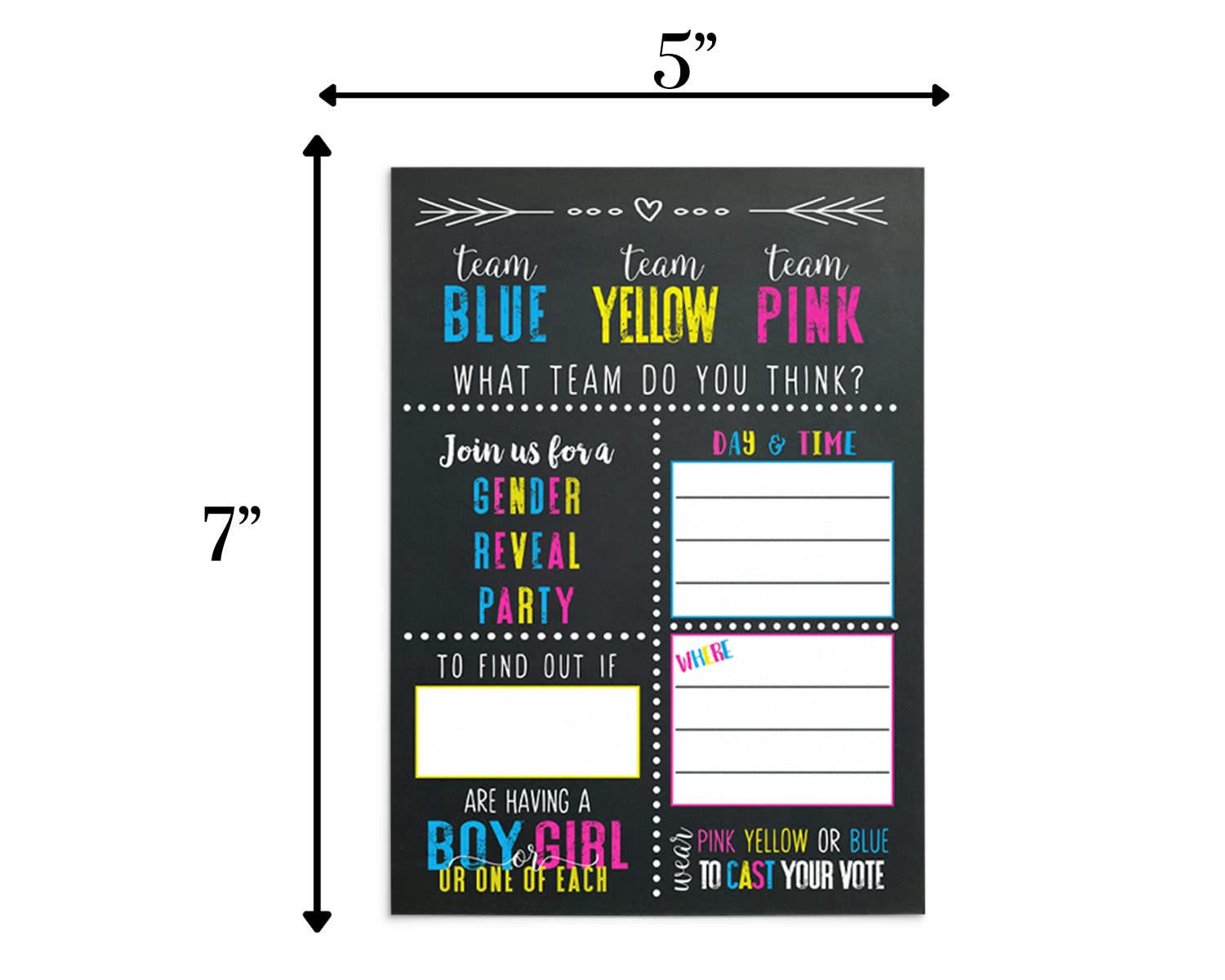 Twins Gender Reveal Invitations with Envelopes (25 Pack) Blank Invites for Reveal Party Surprise - Team Pink or Blue Theme Boy, Girl, or Both - Blank Card Set 5x7