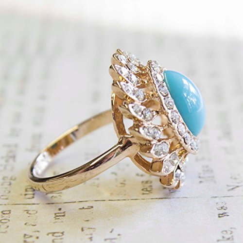 Providence Vintage Jewelry Turquoise Bead with Clear Austrian Crystals 18k Yellow Gold Electroplated