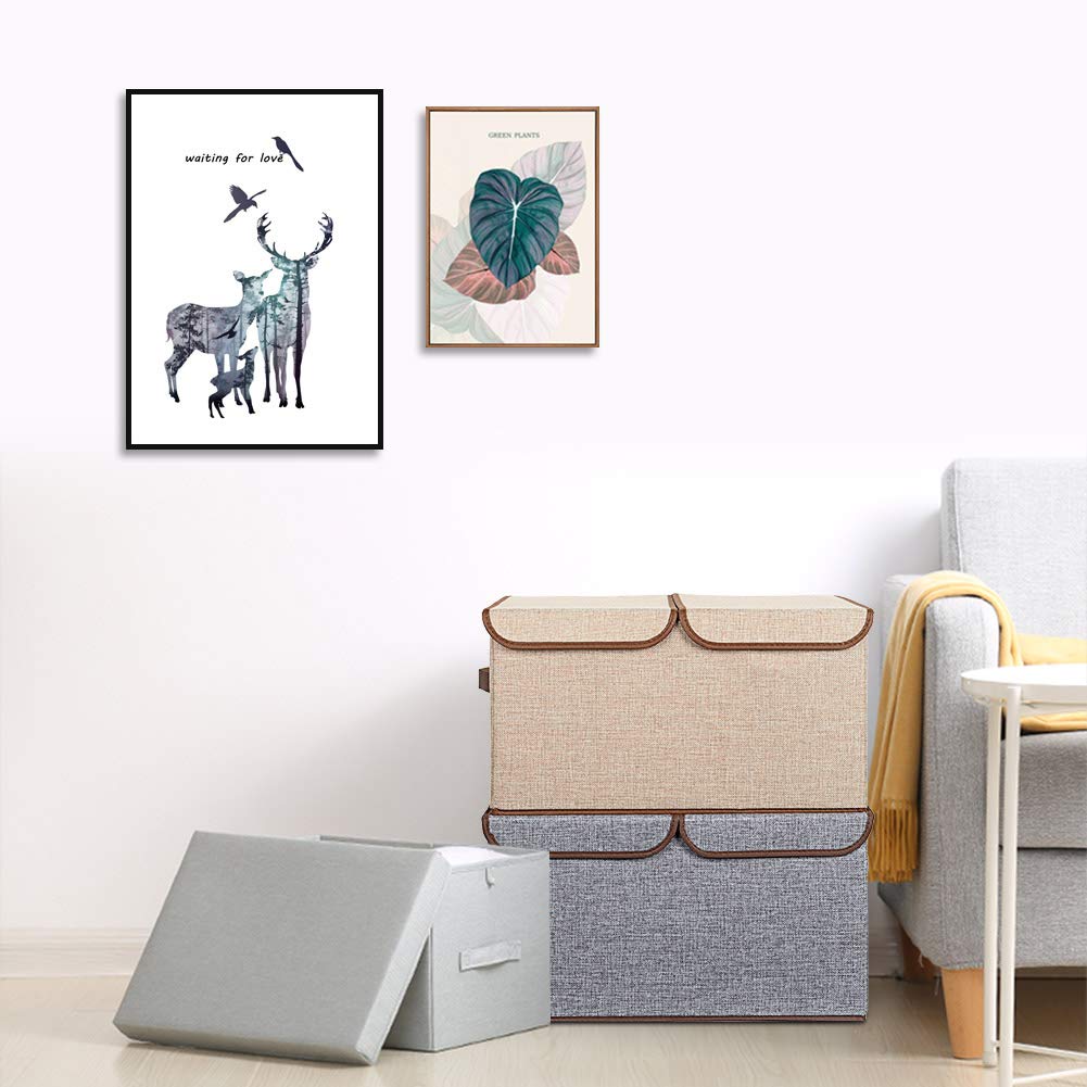 UUJOLY Storage Bins, Foldable Storage Box Cube with Lids and Handles Fabric Storage Basket Bin Organizer Collapsible Drawers Containers for Nursery, Closet, Bedroom, Home (Grey-2pcs)