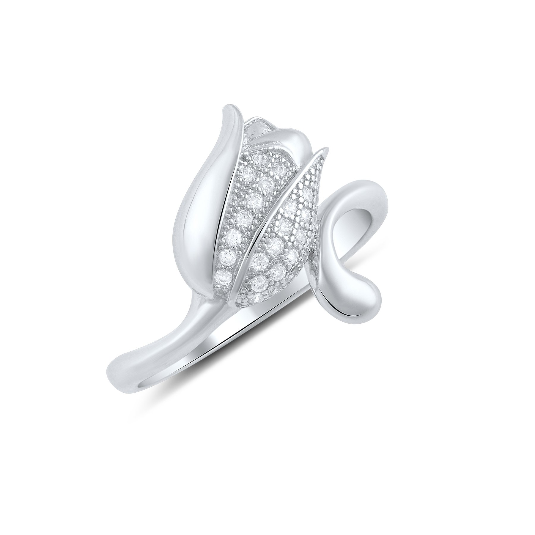 SILVERCLOSEOUT Sterling Silver Cz Tulip Flower Ring - Size 9