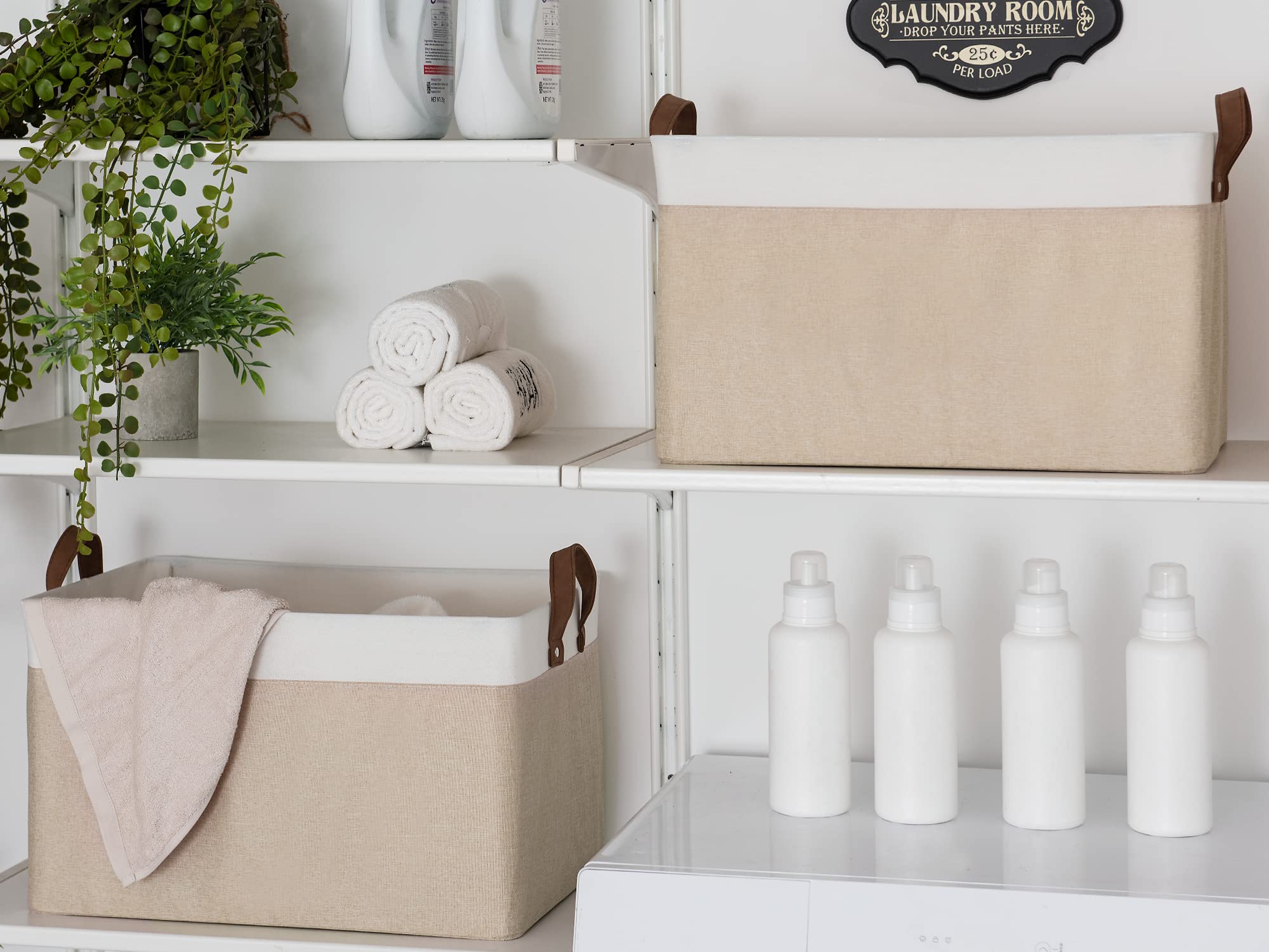 StorageWorks 45L Extra Large Fabric Storage Bins and Fabric Storage Box with PU Handles