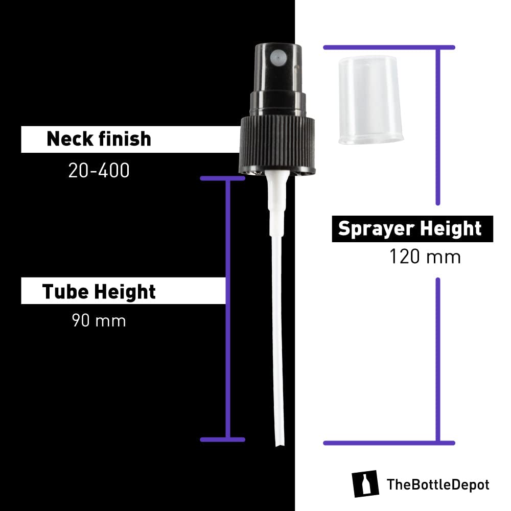 The Bottle Depot - 24 Pack - 2 oz Glass Spray Bottle - Black Frosted - 20-400 Neck Finish - Boston Round Bottles - UV Rays Protection