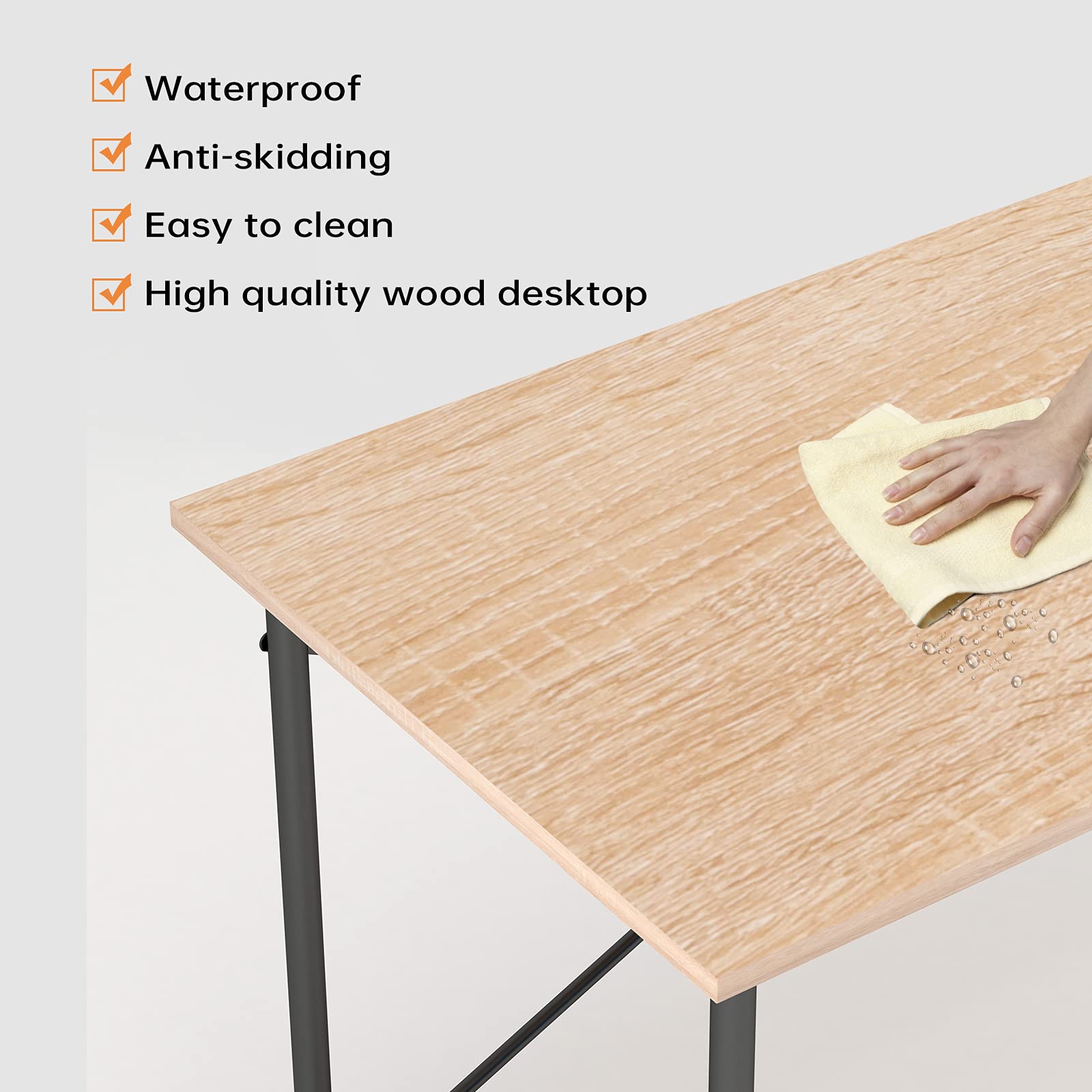SMAGREHO Writing Computer Desk 47 inch,Home Office Sturdy PC Laptop,Modern Simple Style Wood Table,Black Metal Frame,Oak