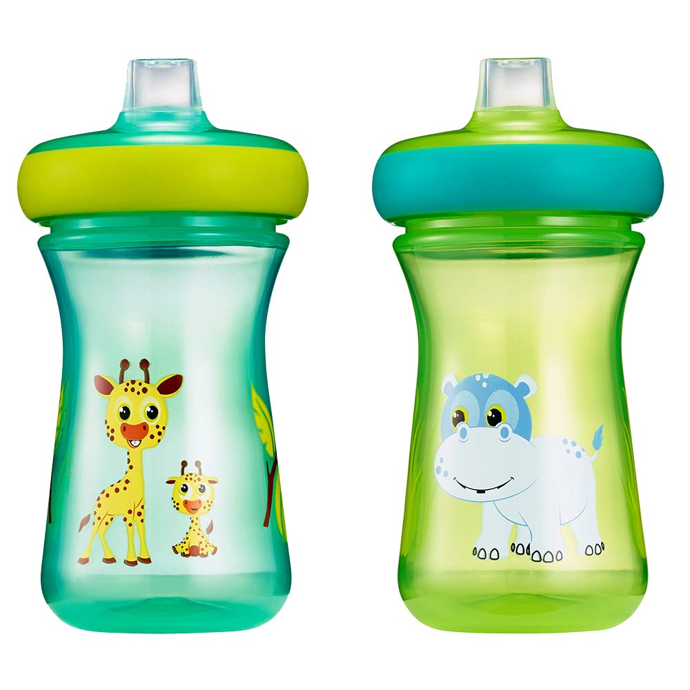 The First Years Soft Spout Pack of Sippy Cups for Toddlers, Giraffe/Hippo, 9 Ounce (Pack of 2)
