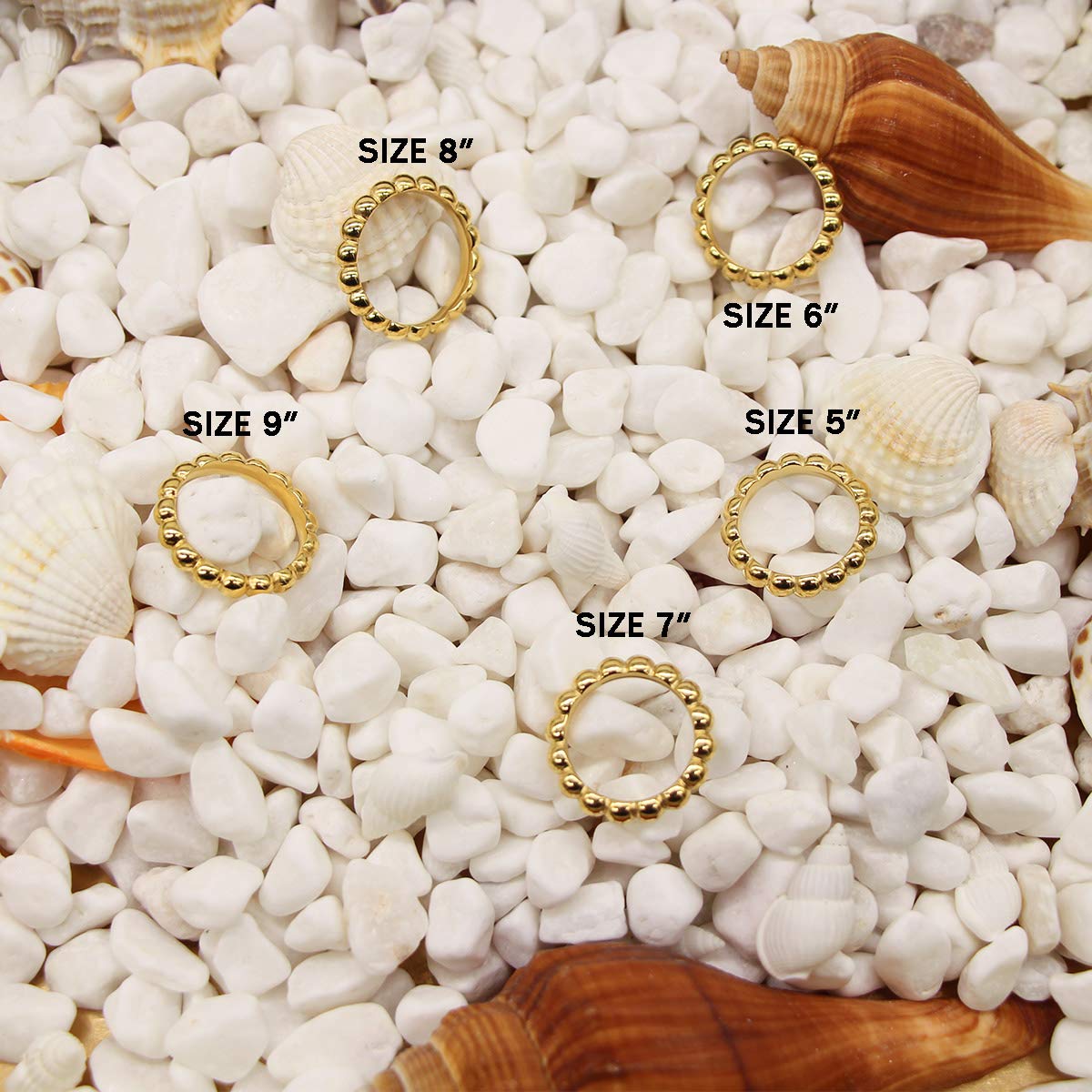 Wlane 18K Real Gold Plated Beaded Ring Stacking Rings for Women 4mm - Size 8