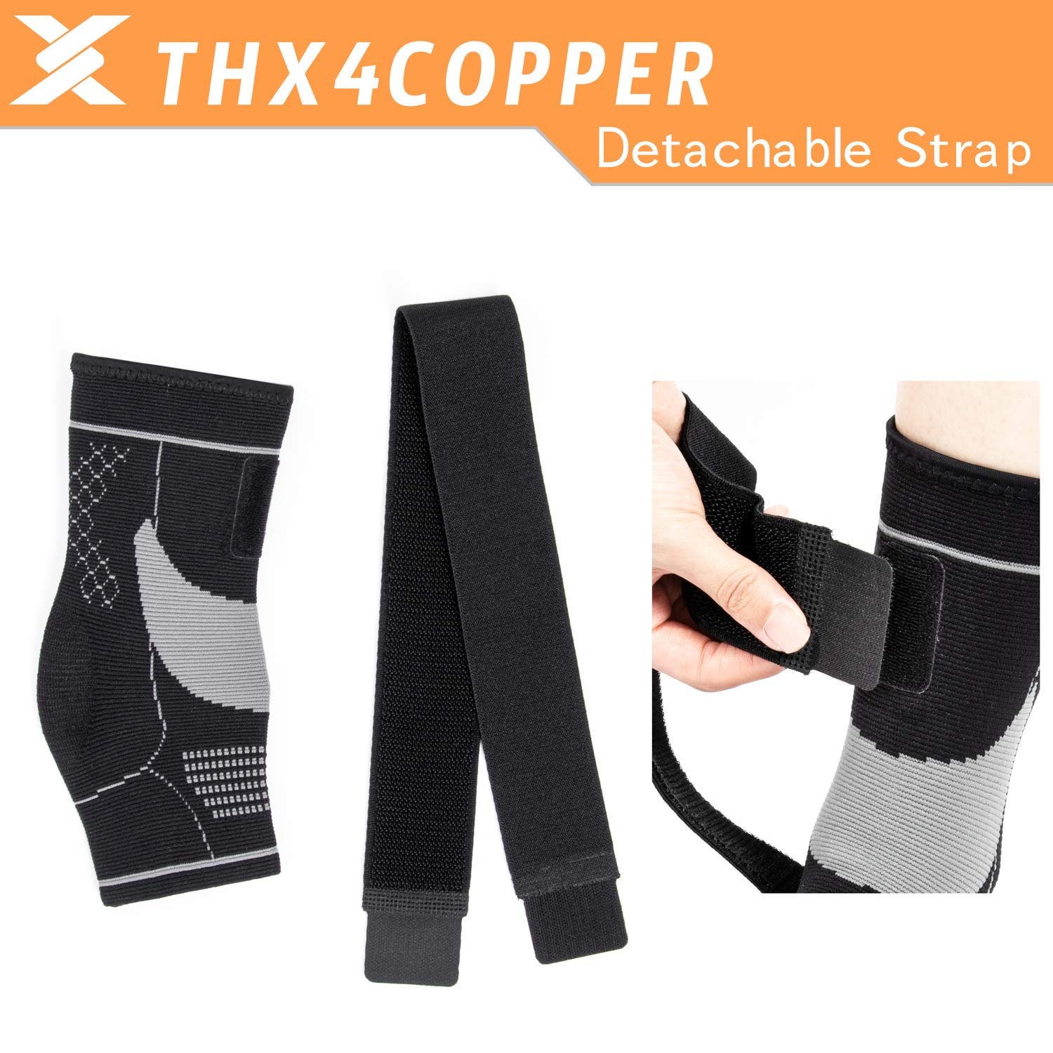 THX4COPPER Ankle Brace Support - Adjustable Compression Ankle Wrap for Protection, Pain Relief, Sprains, Injuries Recovery- Breathable & Comfortable Foot Sleeve - Men/Women, Left/Right