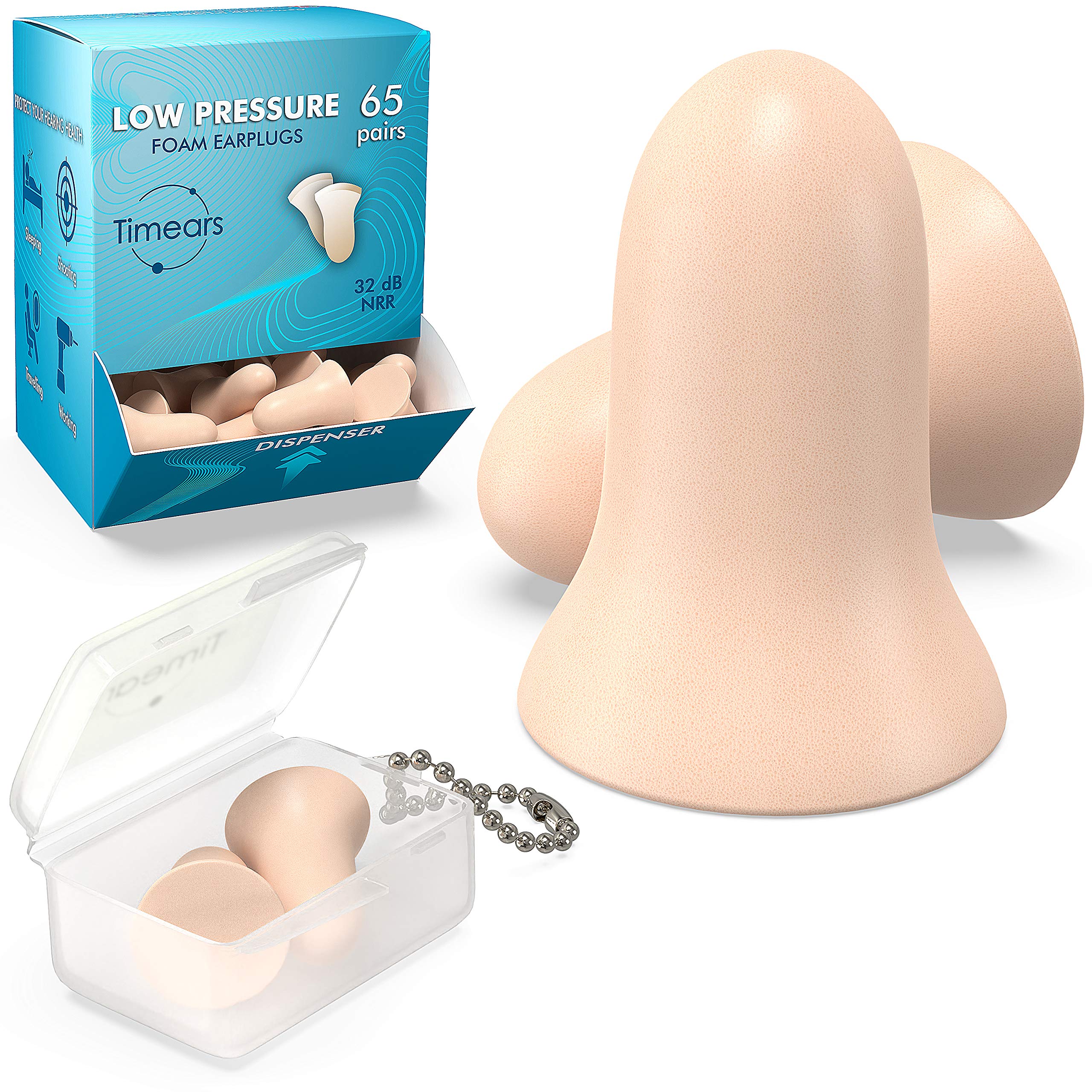 Ultra Soft Foam Earplugs 65 Pair - 32dB Highest NRR, Comfortable Low Pressure Foam Ear Plugs for Sleeping Noise Cancelling Snoring Travel Studying